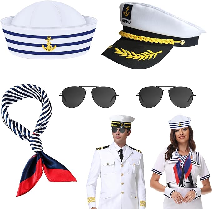 Amazon.com: 5 Pcs Yacht Captain Hat,Costume Accessories Set Sailor Ship ...
