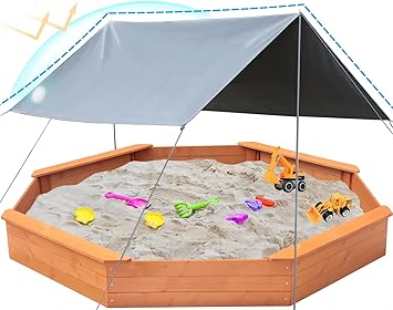 Amazon.com: Large Sandbox 85"x 77"x 9" Kids Sand box with Lid Covered ...