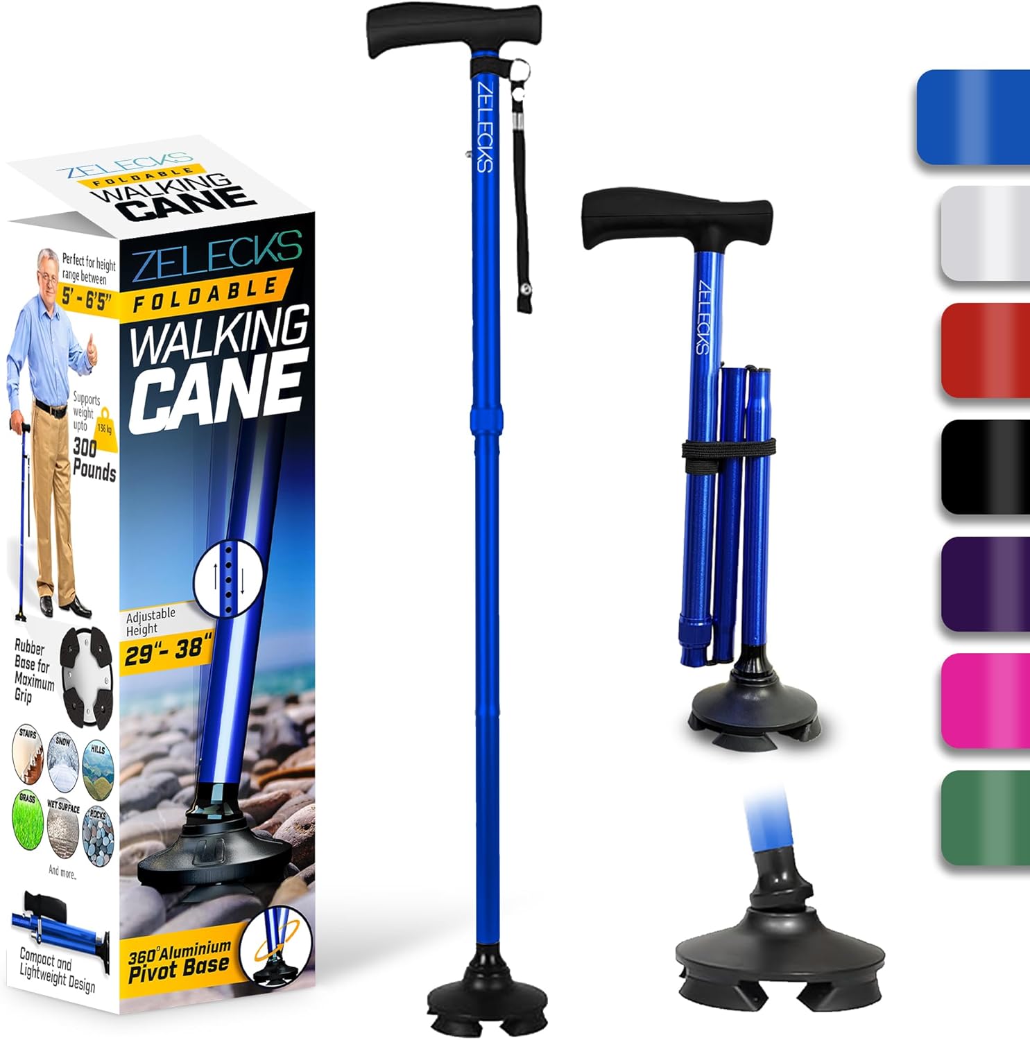 ZELECKS Walking Cane for Women & Men - Self Standing Adjustable Folding ...
