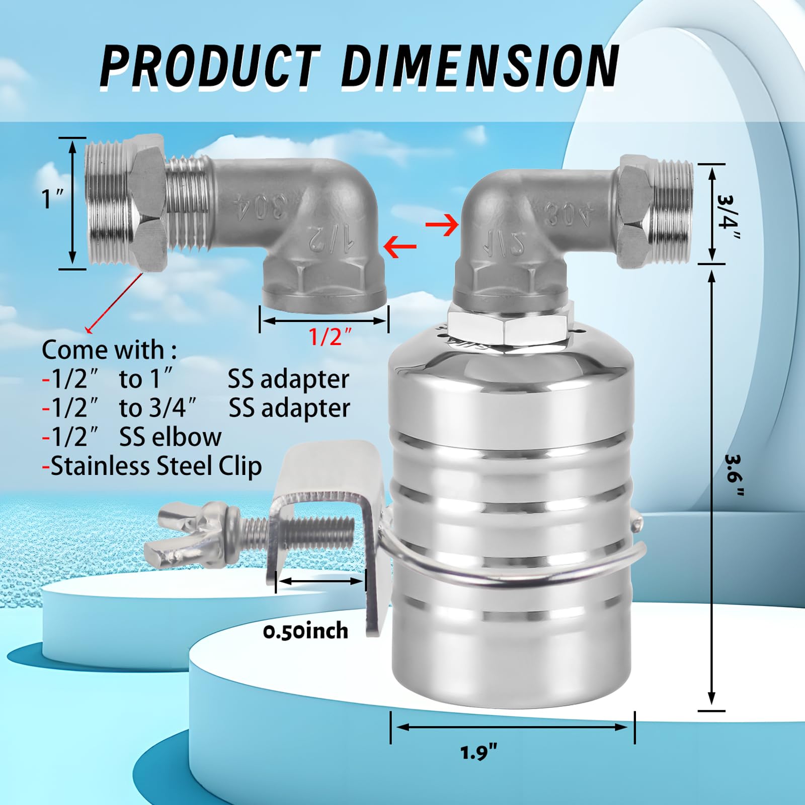 Snapklik.com : 2-Pack Float Valve, 1/2" To 3/4 1" 304 Stainless Steel ...