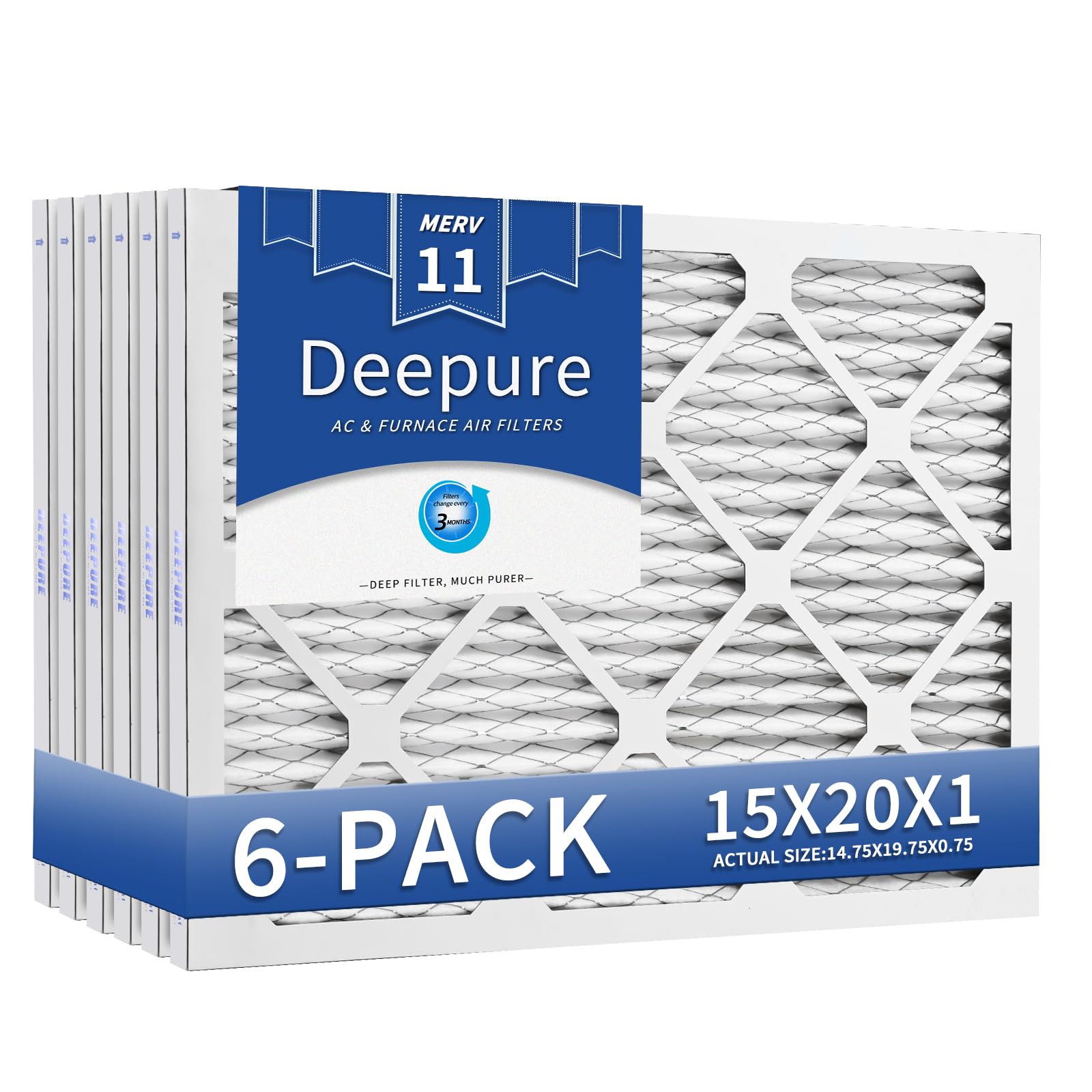 15X20X1 MERV 11 Furnace Filter (6 Packs) - MPR 1200 FPR 7 Electrostatic ...