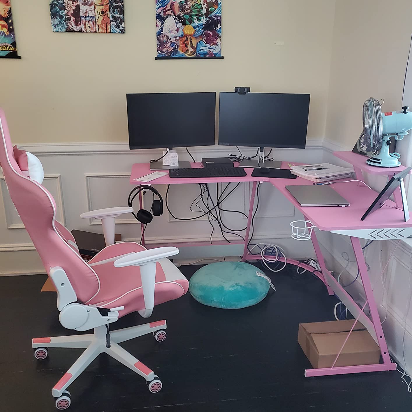 $30/mo - Finance MOTPK Pink Gaming Desk L Shaped, Gamer Desk Gaming ...