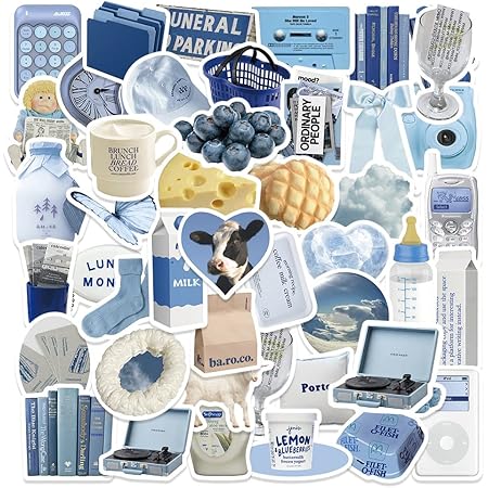 Amazon.com: ZJSXINDI Blue Stickers Aesthetic, Pastel Blue Stickers ...