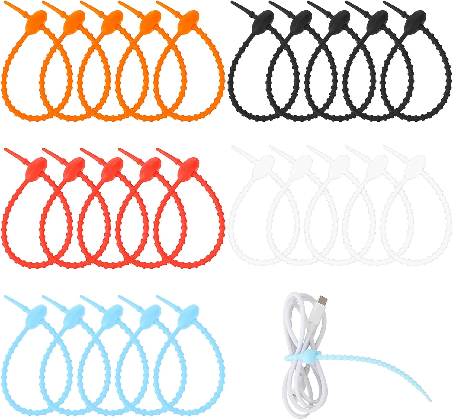 Amazon.com: cobee 25 Pcs Colourful Silicone Zip Ties, Reusable ...