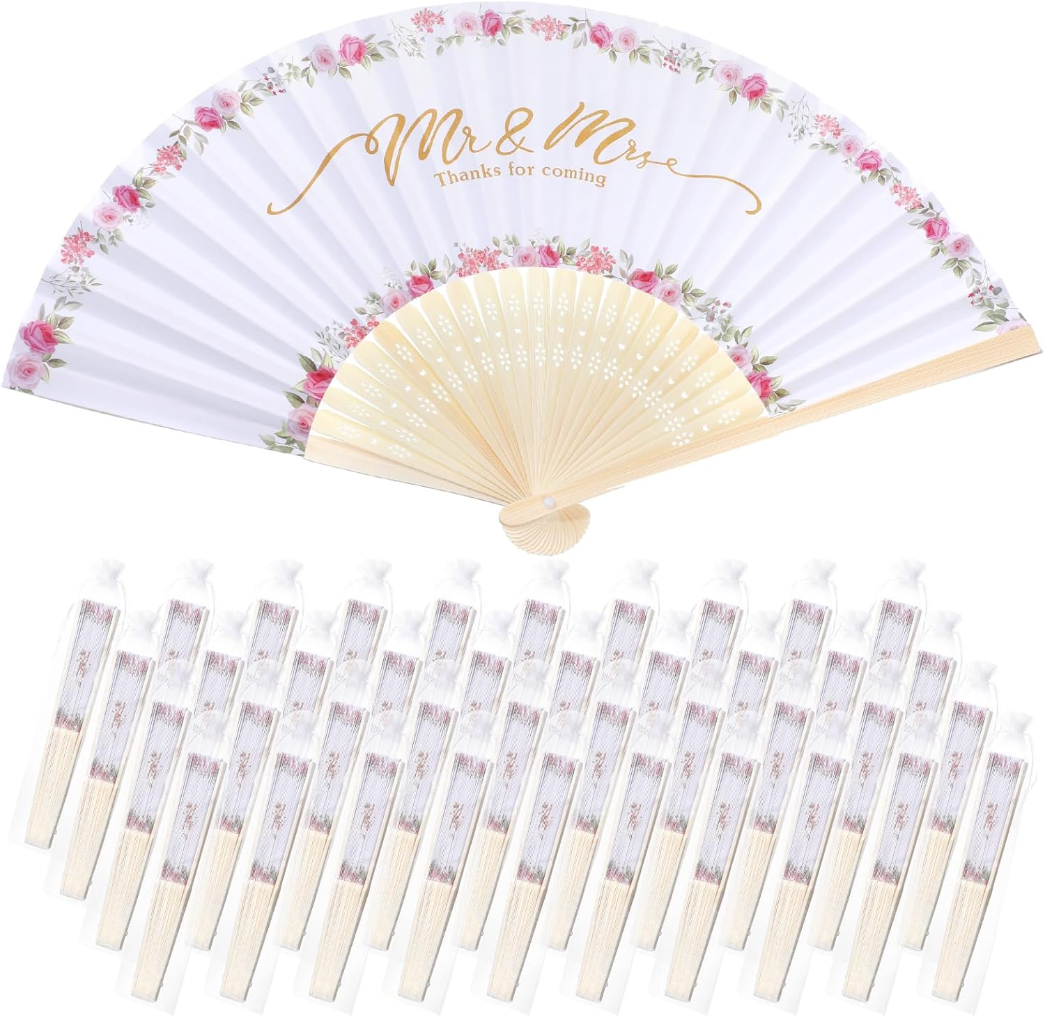 Amazon.com: Barydat 50 Pcs Wedding Hand Fans for Guests with Organza ...