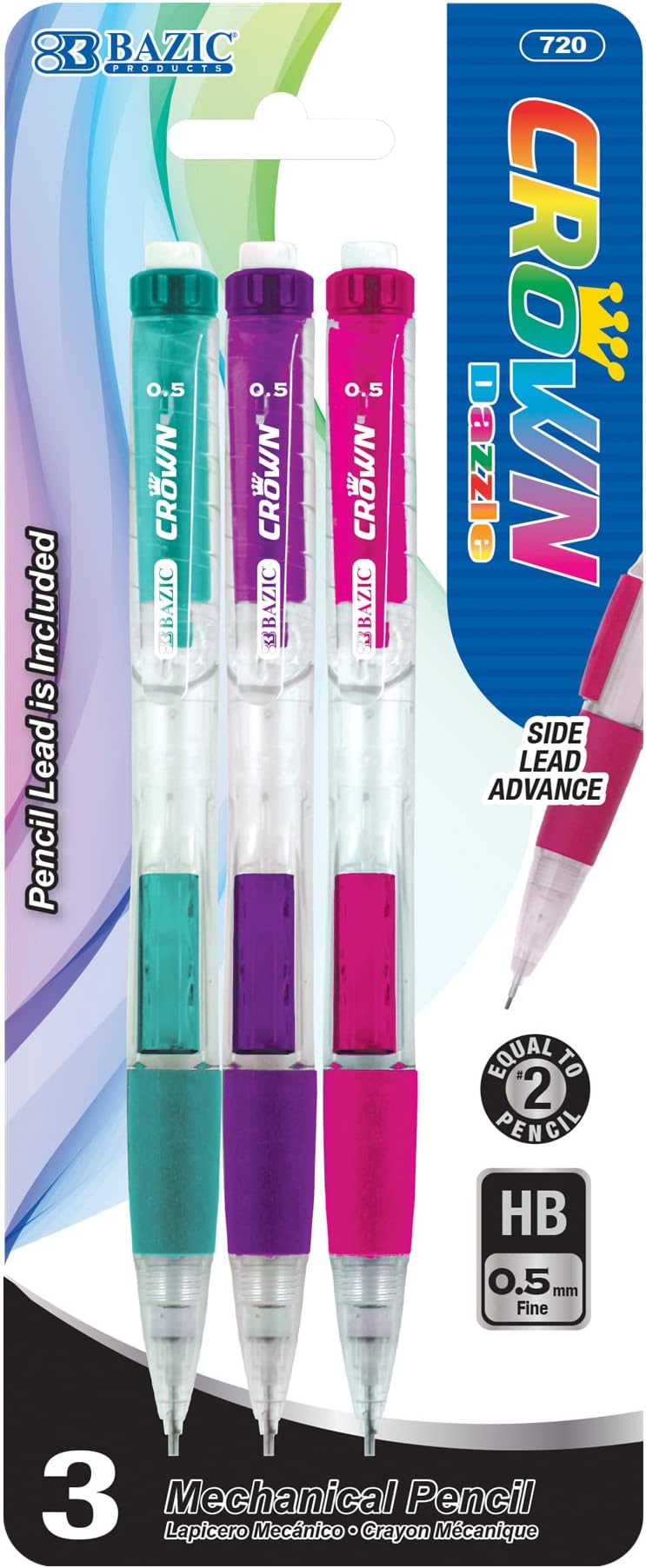 Amazon.com : BAZIC Mechanical Pencil 0.5mm Crown, Soft Grip Latex Free ...