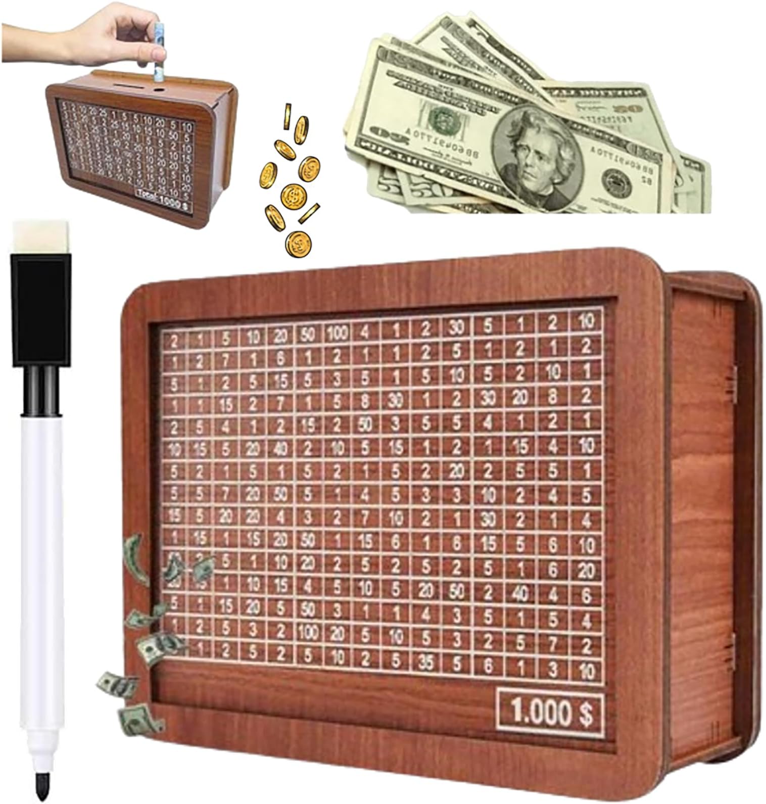 Amazon.com: Cash Vault Wooden Savings Box, 2024 New Wooden Cash Saver ...