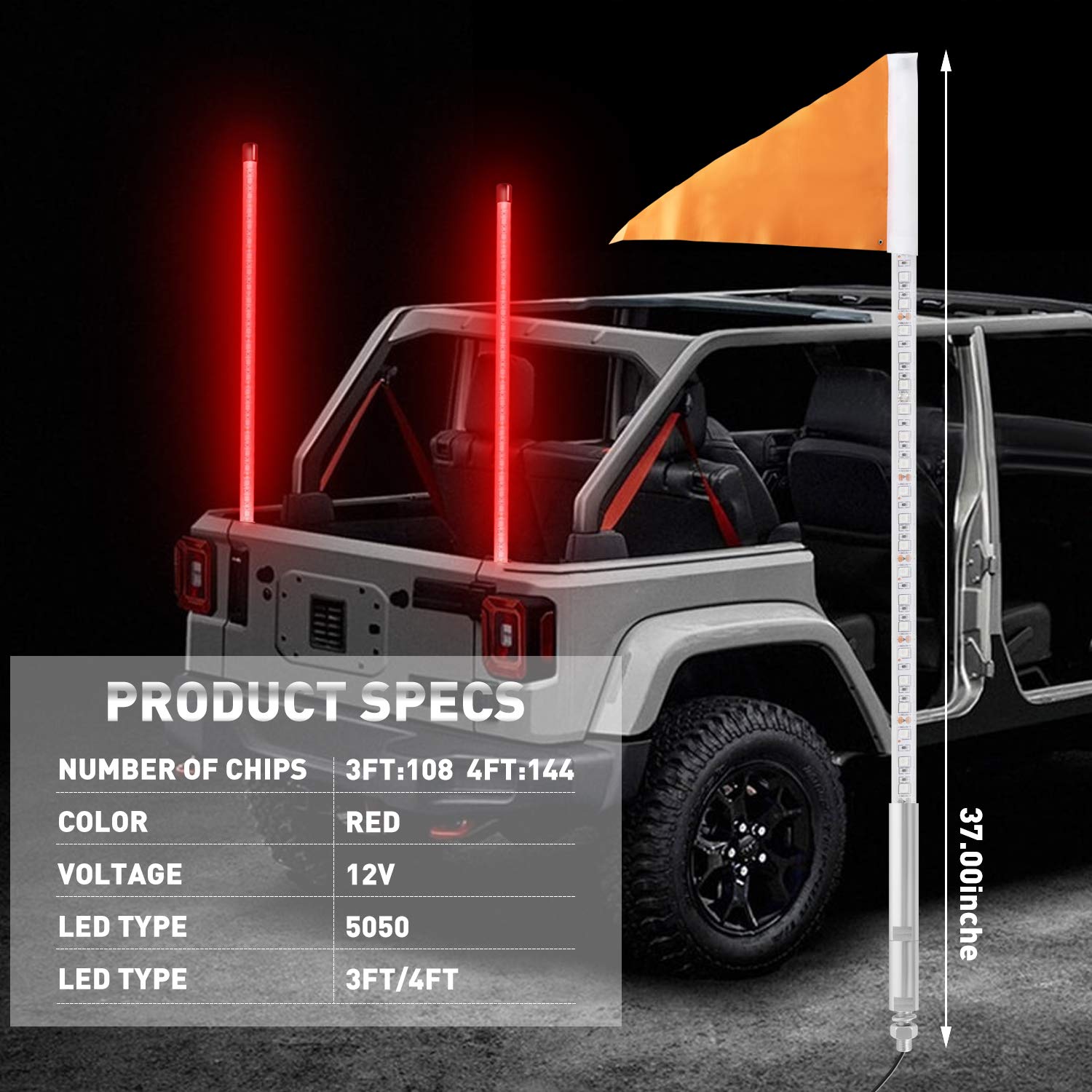 Snapklik.com : 3ft LED Light Whip, AAIWA LED Whip Lights For ATV UTV ...