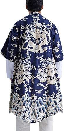 Ystylee Men's Kimono Robe Dragon Vintage Printed Lightweight Cotton ...