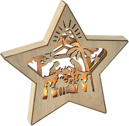 Amazon.com: Ovootok Christmas Nativity Scene Ornament, 3D Wooden Star ...