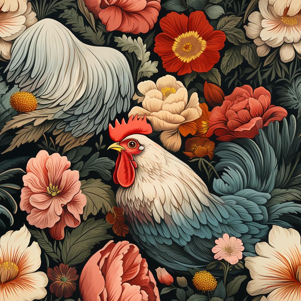 MuralPeel Rooster Flowers Red White Chicken Floral Peel and Stick ...
