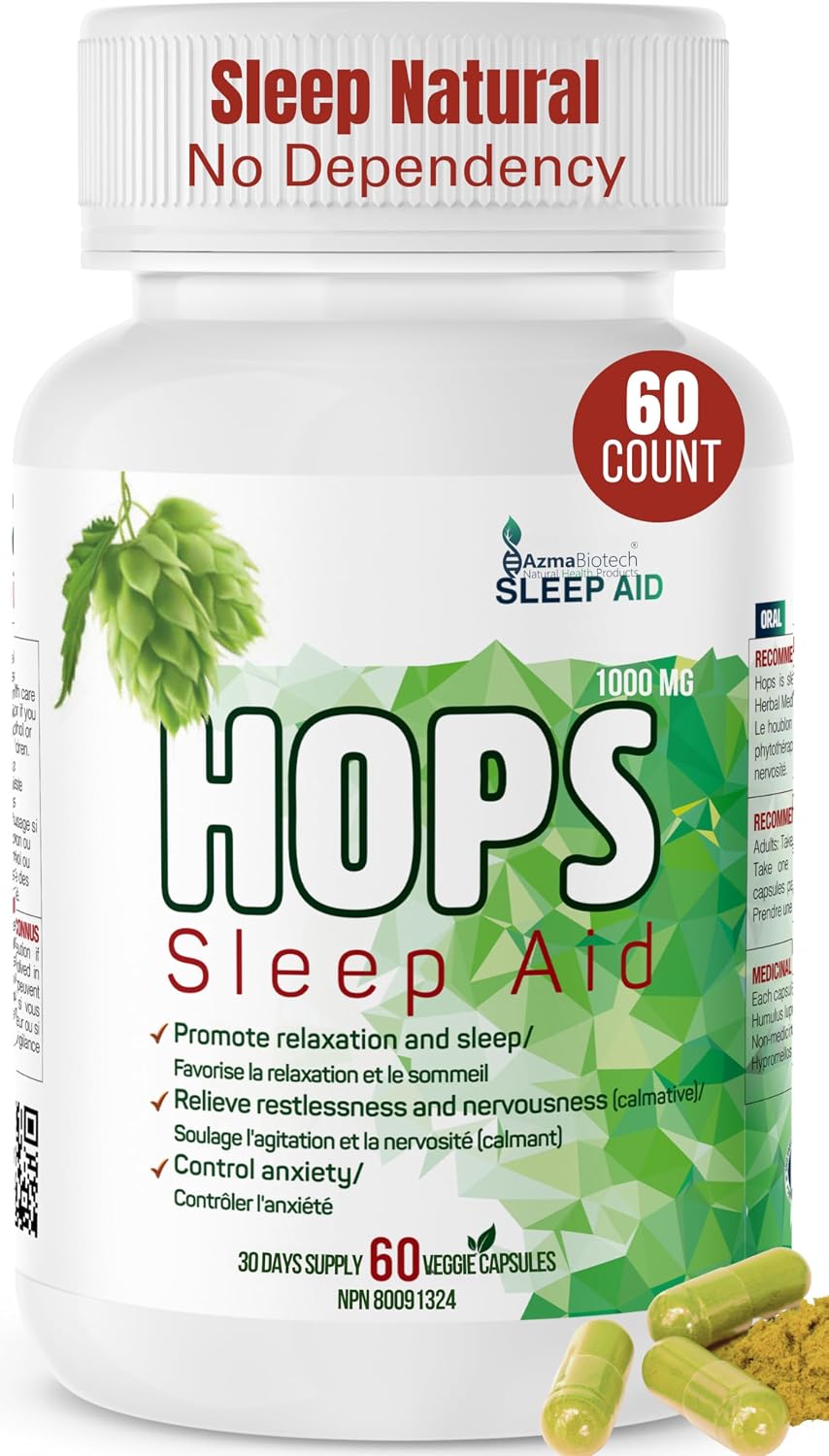 AzmaBiotech Hops Sleep Aid for Adults, 1000mg, 60 Vegan Capsules ...