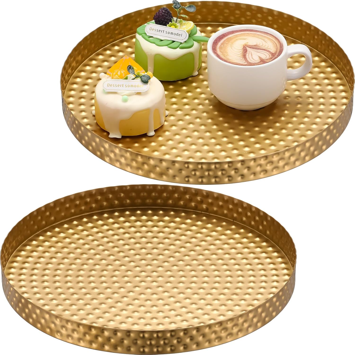 Amazon.com: Funnymoom 2 Pcs Hammered Round Serving Tray 11 Inch Gold ...