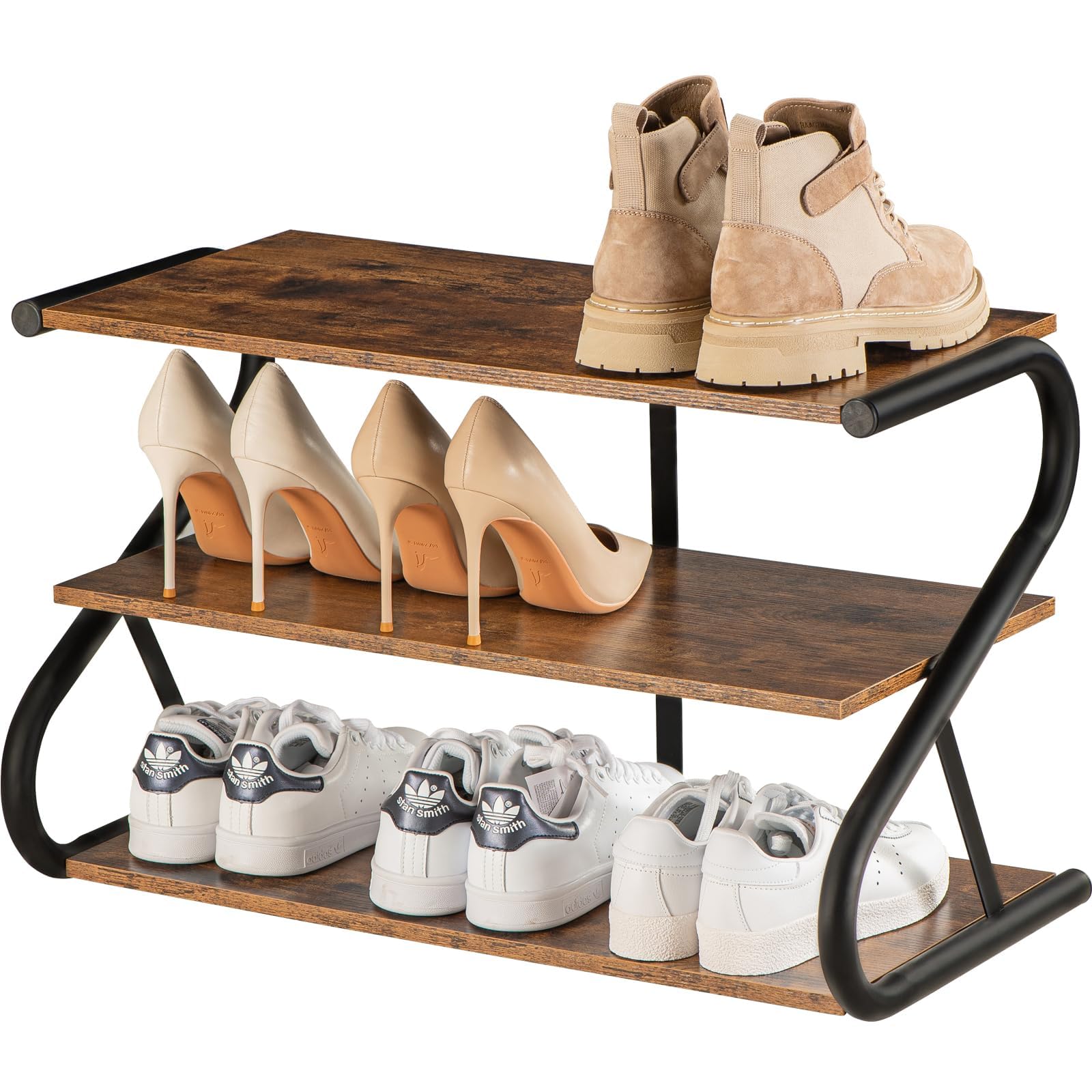 Amazon.com: ENGERIO Shoe Rack for entryway, Z-Frame Wooden 3-Tier Shelf ...