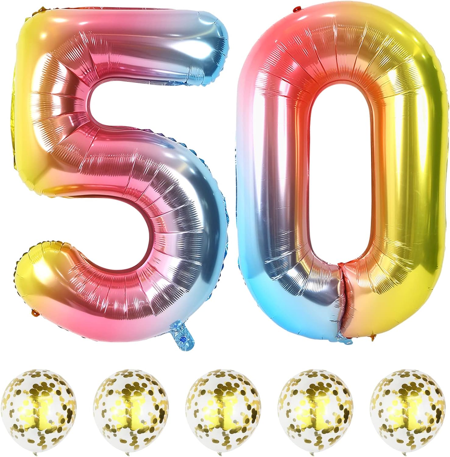50th Birthday Balloons for Women, 40 Inch Giant Rainbow Foil Number 50 ...
