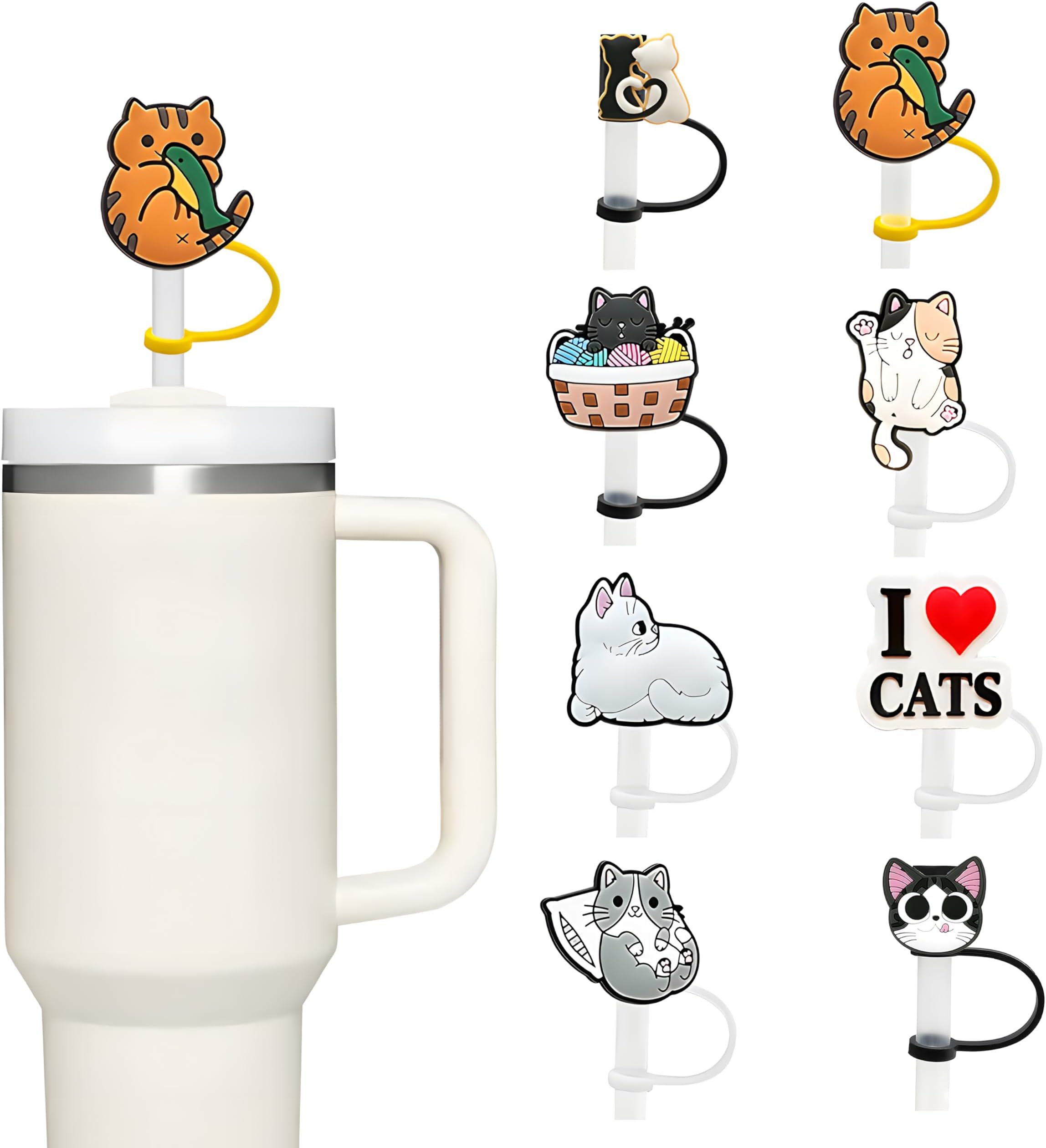 Amazon.com: Eitqtbea 8Pcs 10mm Cute Cat Straw Cover Cap for Stanley Cup ...