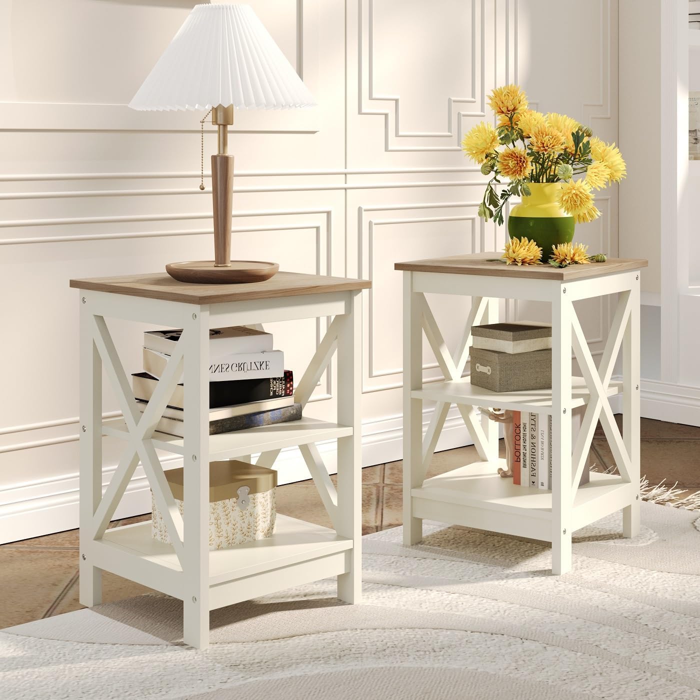 Amazon.com: Two-Tone End Table with X Design Legs and Lower Shelf for ...