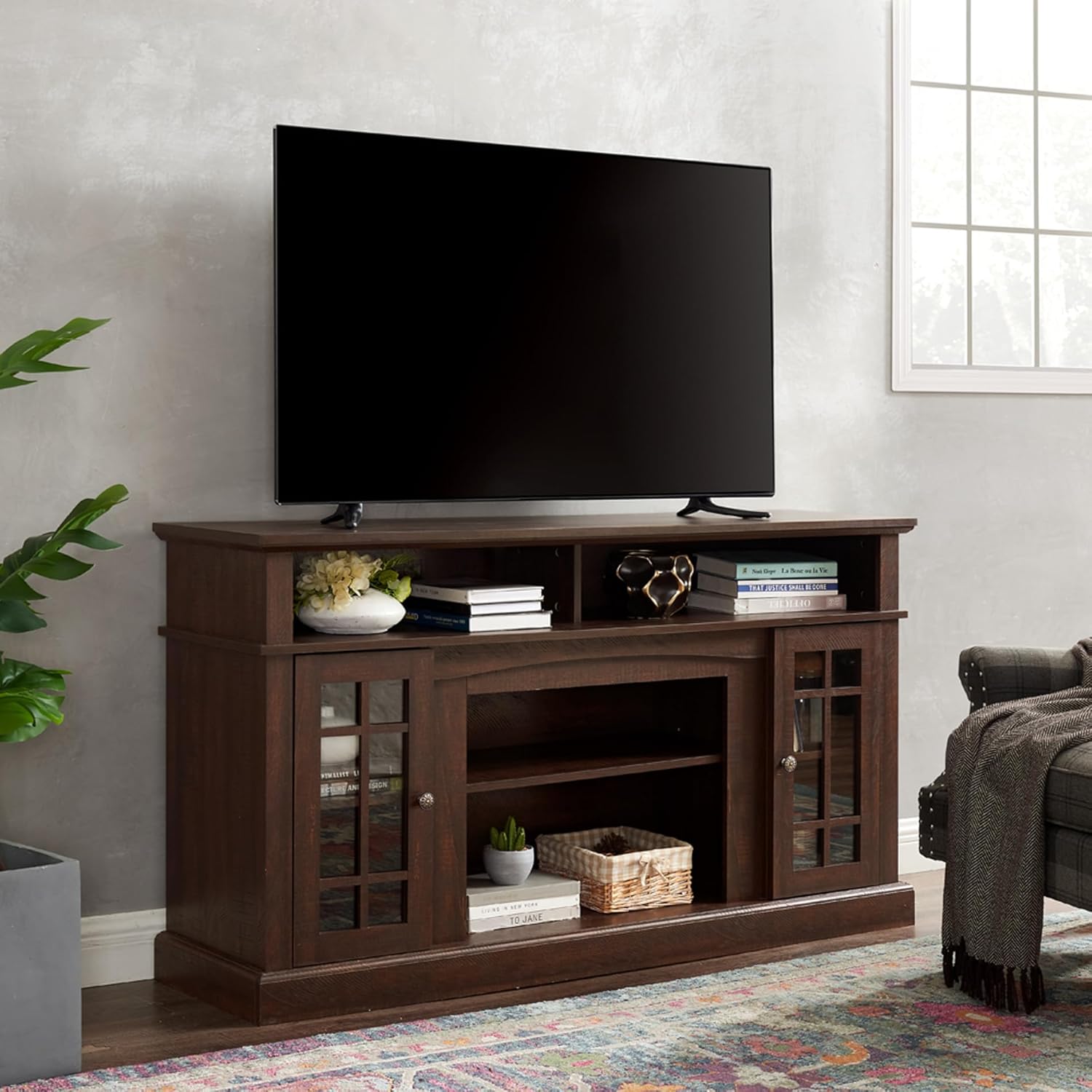 Amazon.com: Rustic Wood TV Stand Farmhouse TV Console Table w/2 ...