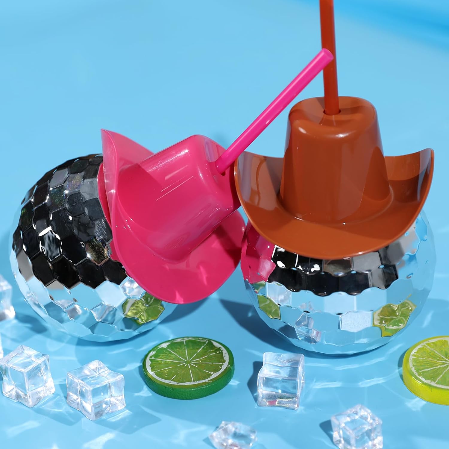 Vasos de sombrero de vaquera rosa con pajitas, suministros de fiesta de ...