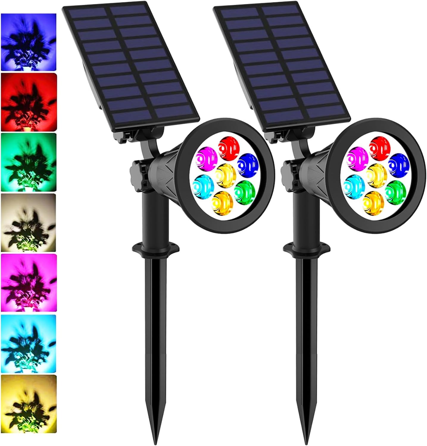 Solar Lights Outdoor 7 Led Color Changing RGB Solar Spotlight 2 in 1 ...