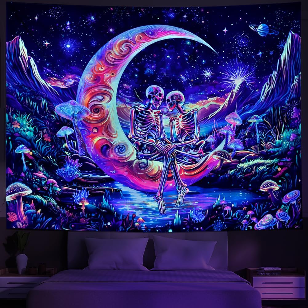 Amazon.com: Huzuya Blacklight Skull Tapestry UV Reactive Galaxy Space ...