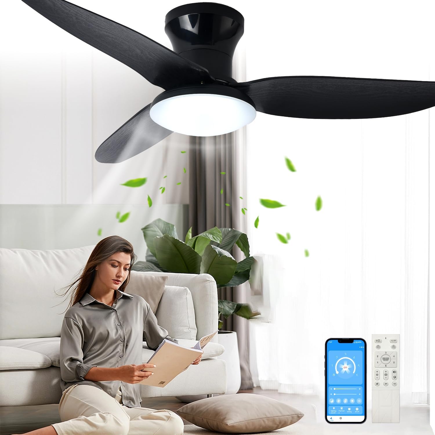LCYFBE Ceiling Fans with Lights, 40 Inch Low Profile Ceiling Fan with ...