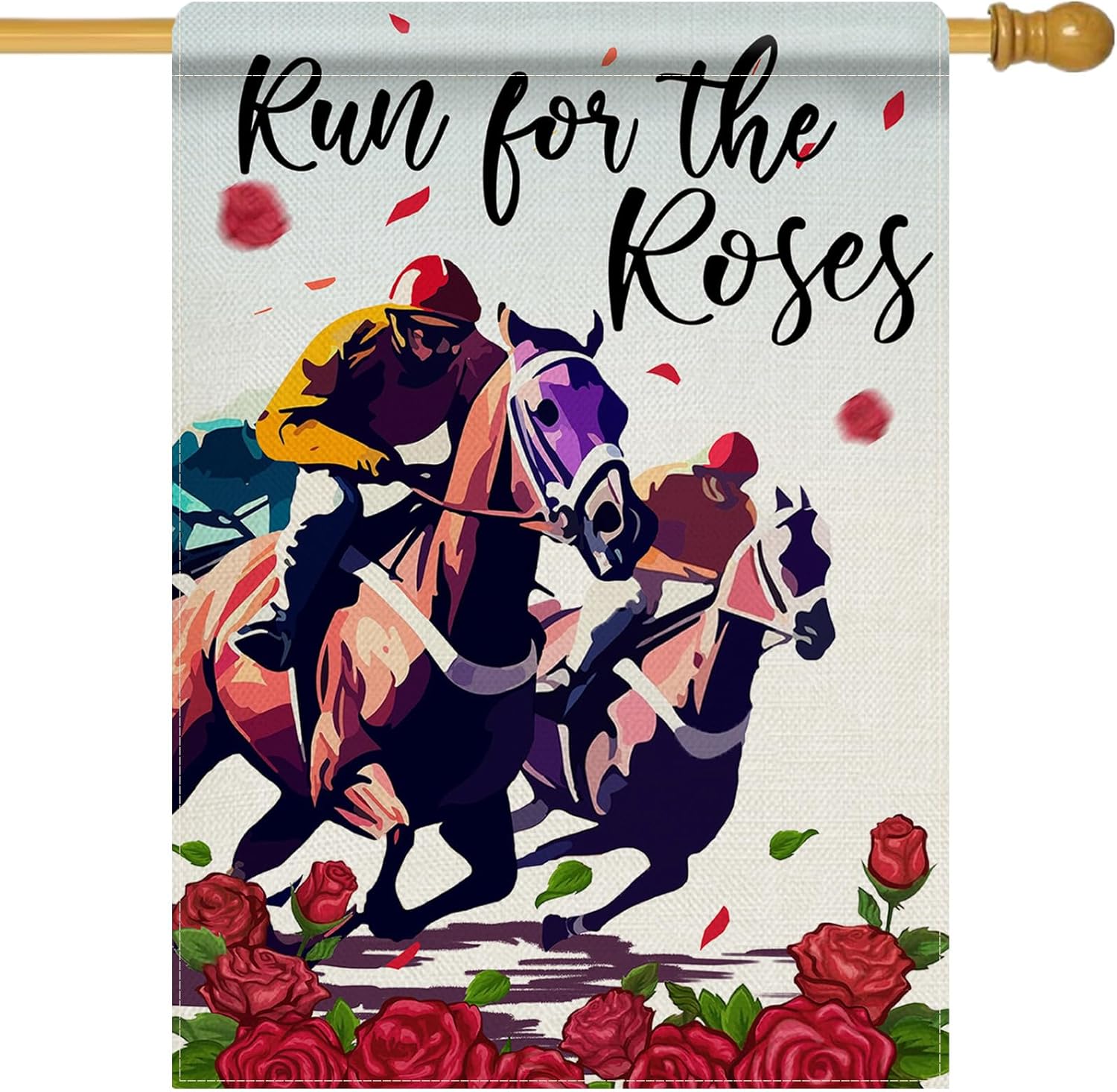 Amazon.com : Run for The Roses Horse Racin 28 x 40 House Fla Double ...