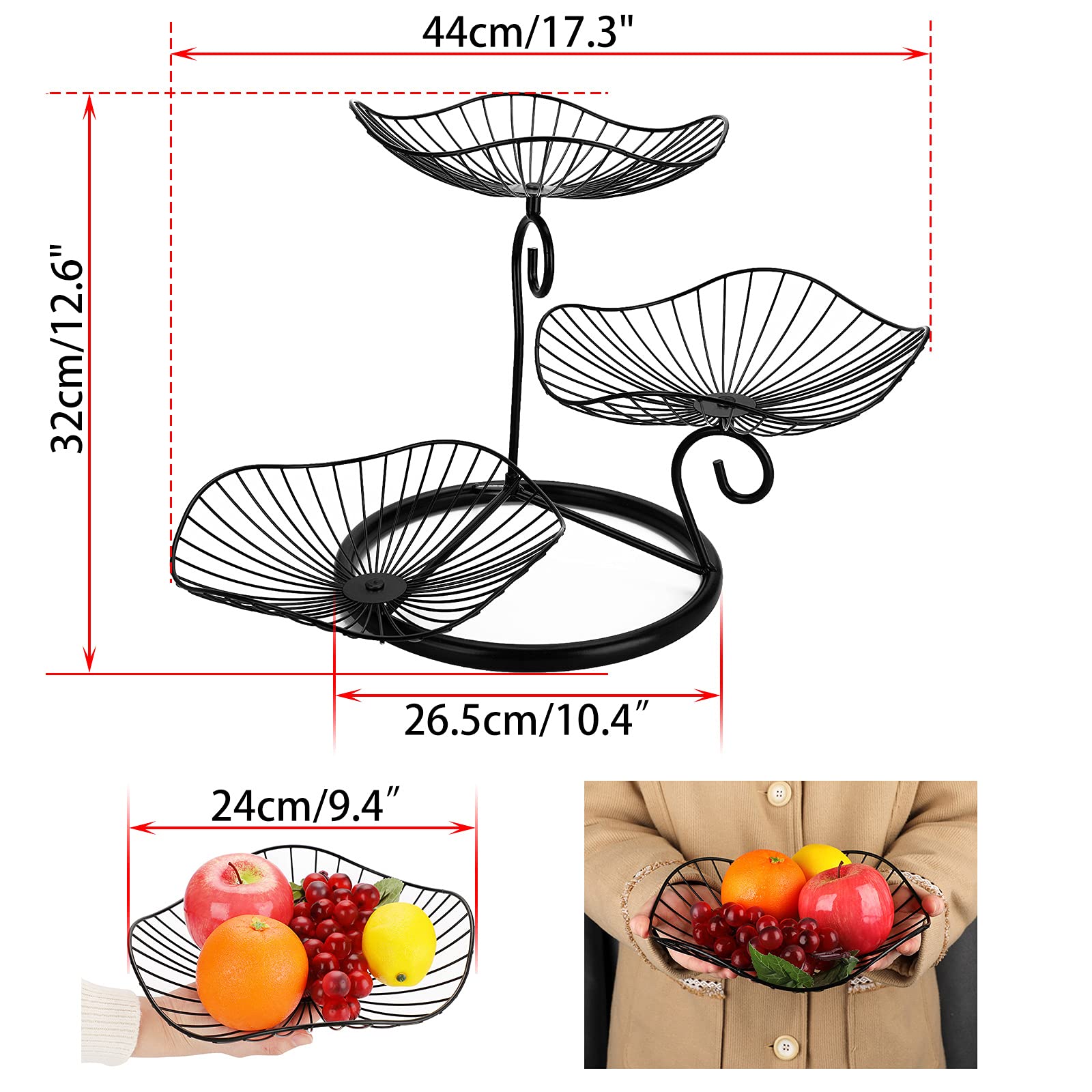 Snapklik.com : 3-Tier Fruit Basket Stand Decorative Iron Fruit Bowl ...