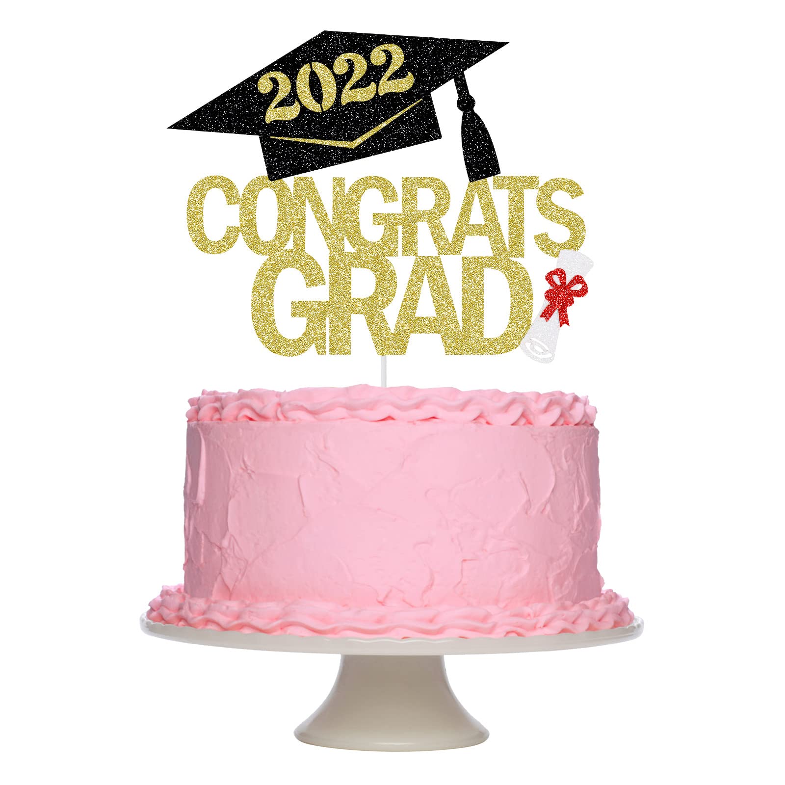 Buy Congrats Grad 2022 Graduation Cake Topper Gold and Black Glitter ...