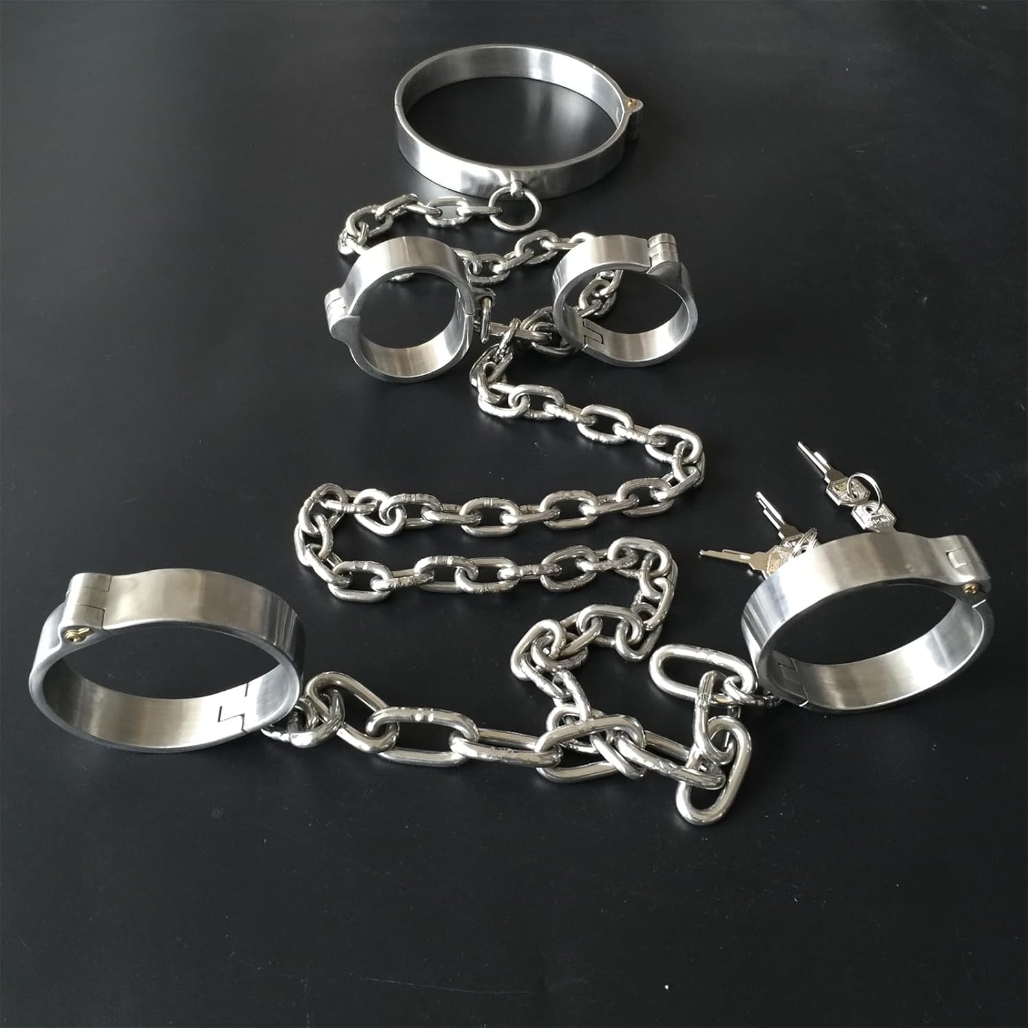 ZTHBYSB Heavy Stainless Steel Full Body Cuffs BDSM Bondage Restraints Neck Collar Handcuffs ...