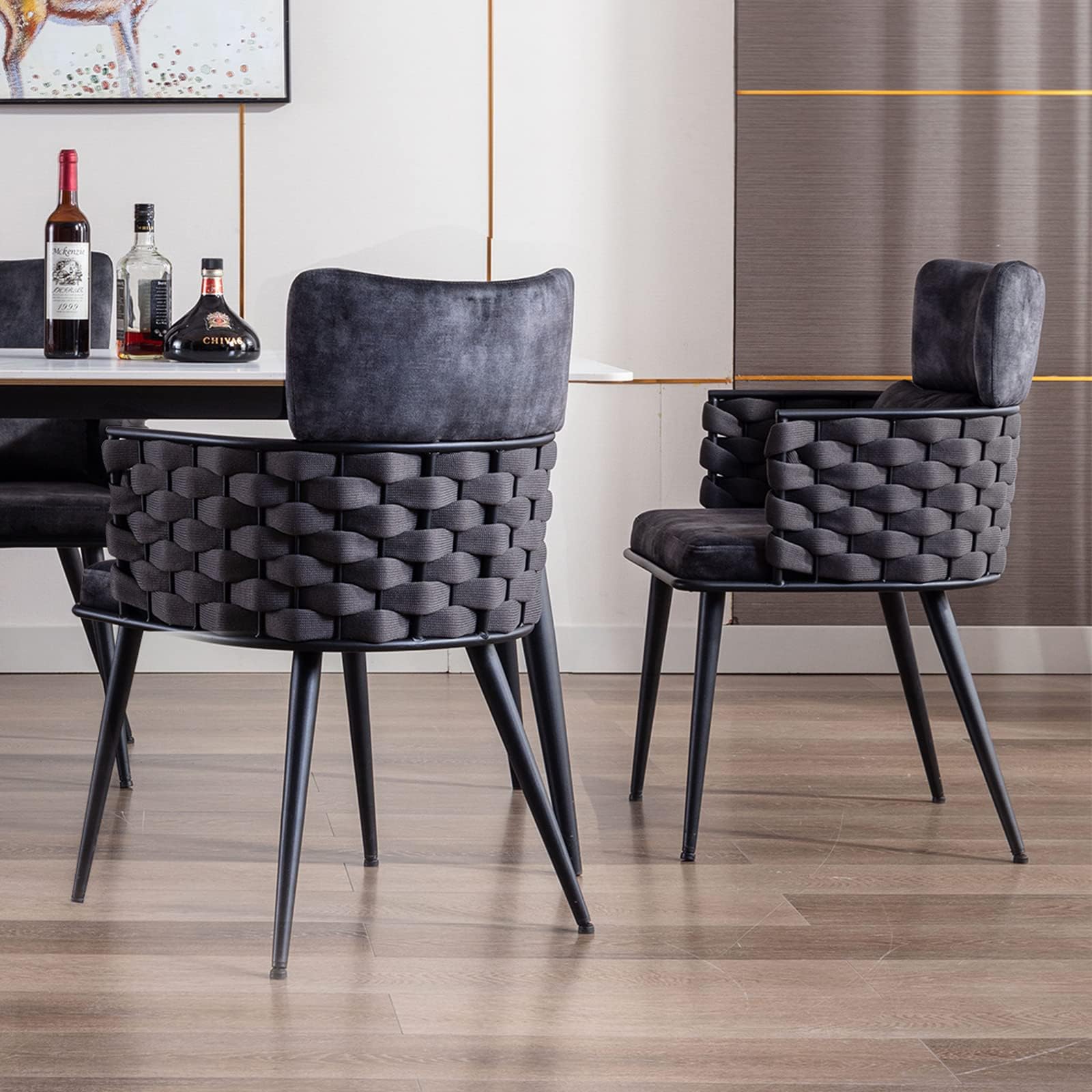 BFZ Mid-Century Modern Dining Chairs Set of 2, Handmade Woven Kitchen ...