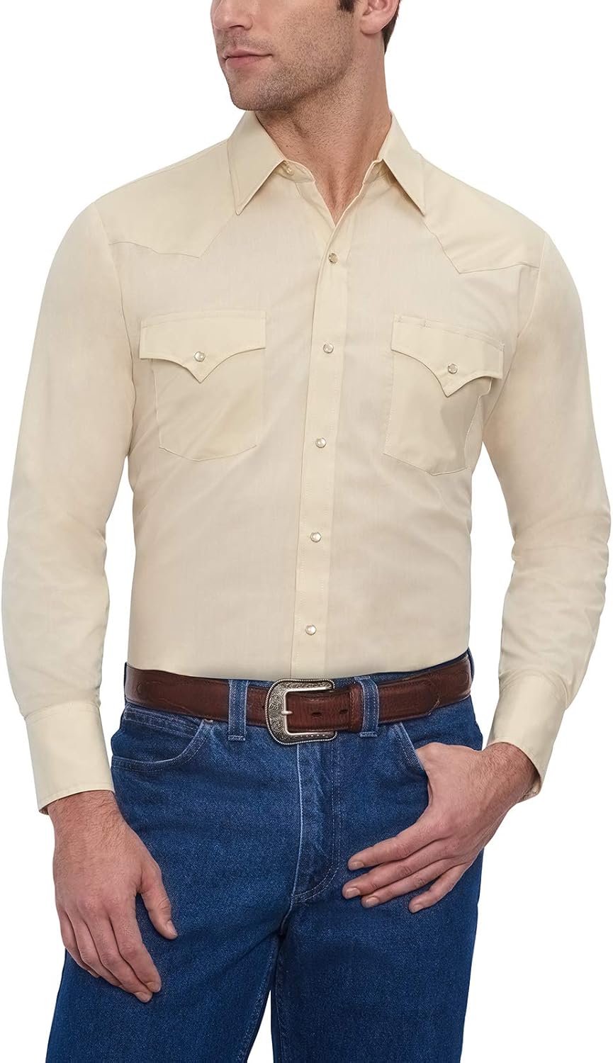 Amazon.com: Ely Cattleman Men's Size Long Sleeve Solid Western Shirt, Ecru, Large Tall ...