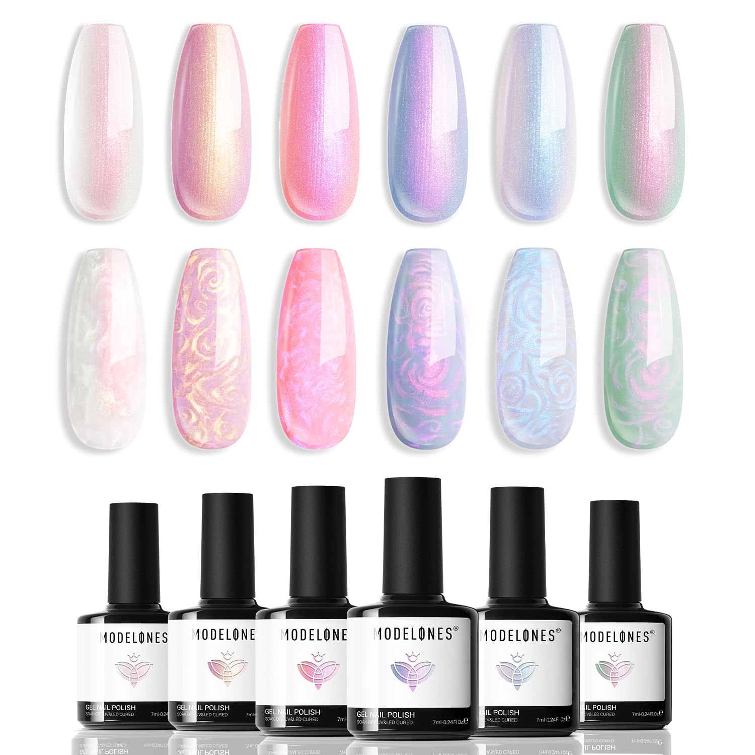 Amazon.com : modelones Pearl Gel Nail Polish Set, 6 Colors Aurora ...