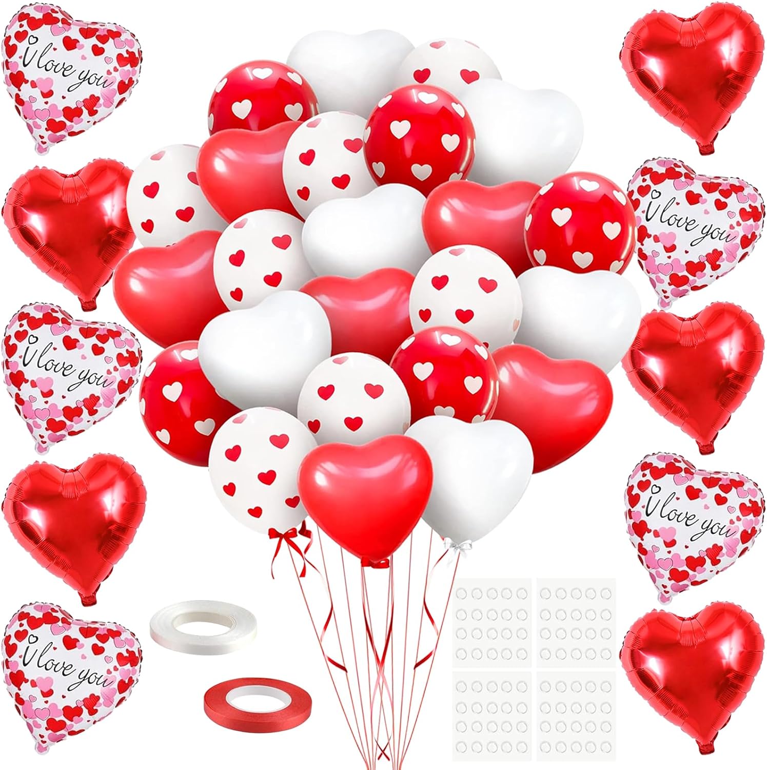 YiYa Valentines Day Balloons Kit Red Heart Shaped Balloons Love Foil ...