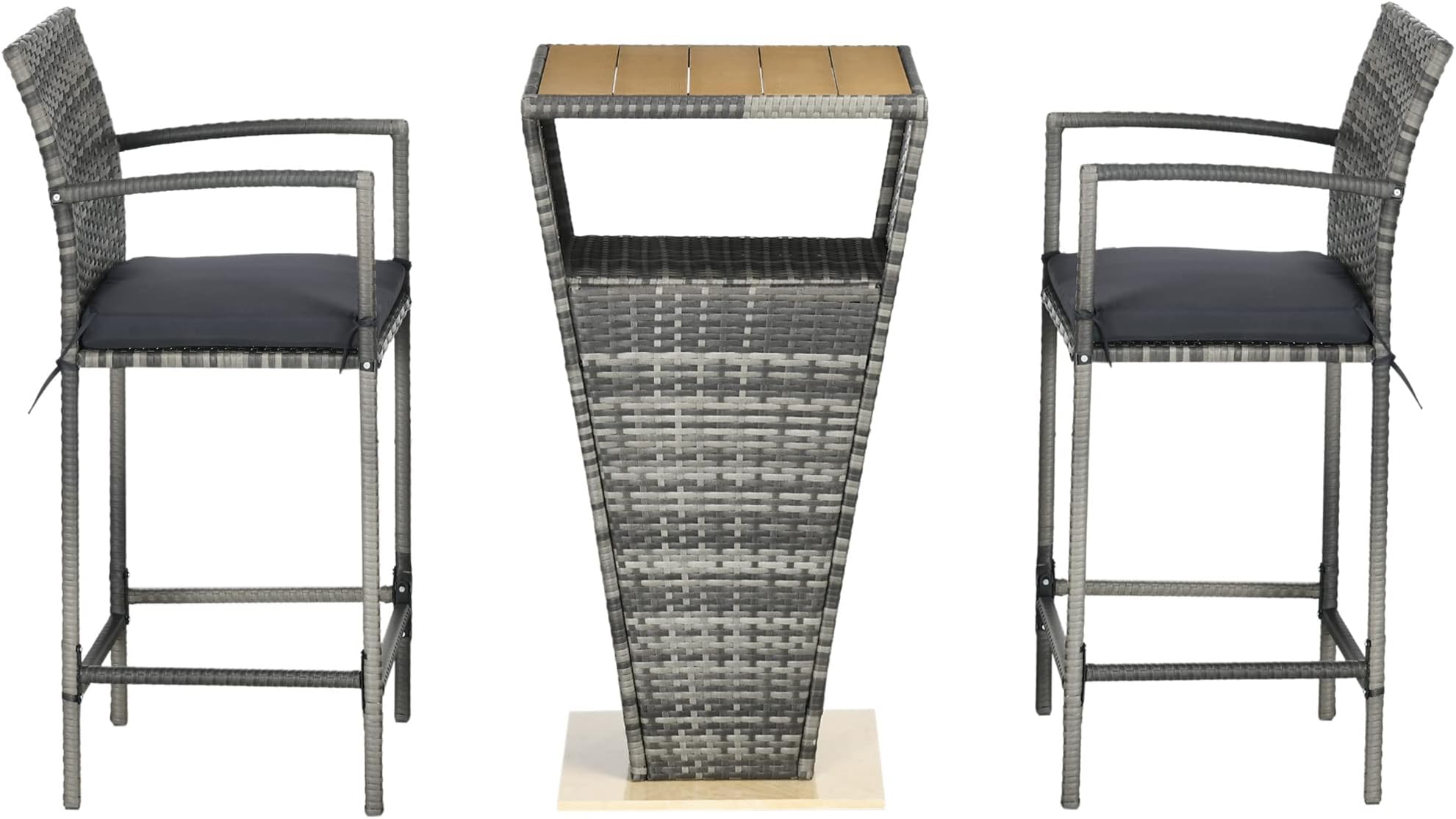 Tangkula Ensemble de 3 tables de bar en rotin avec dessus en bois d ...