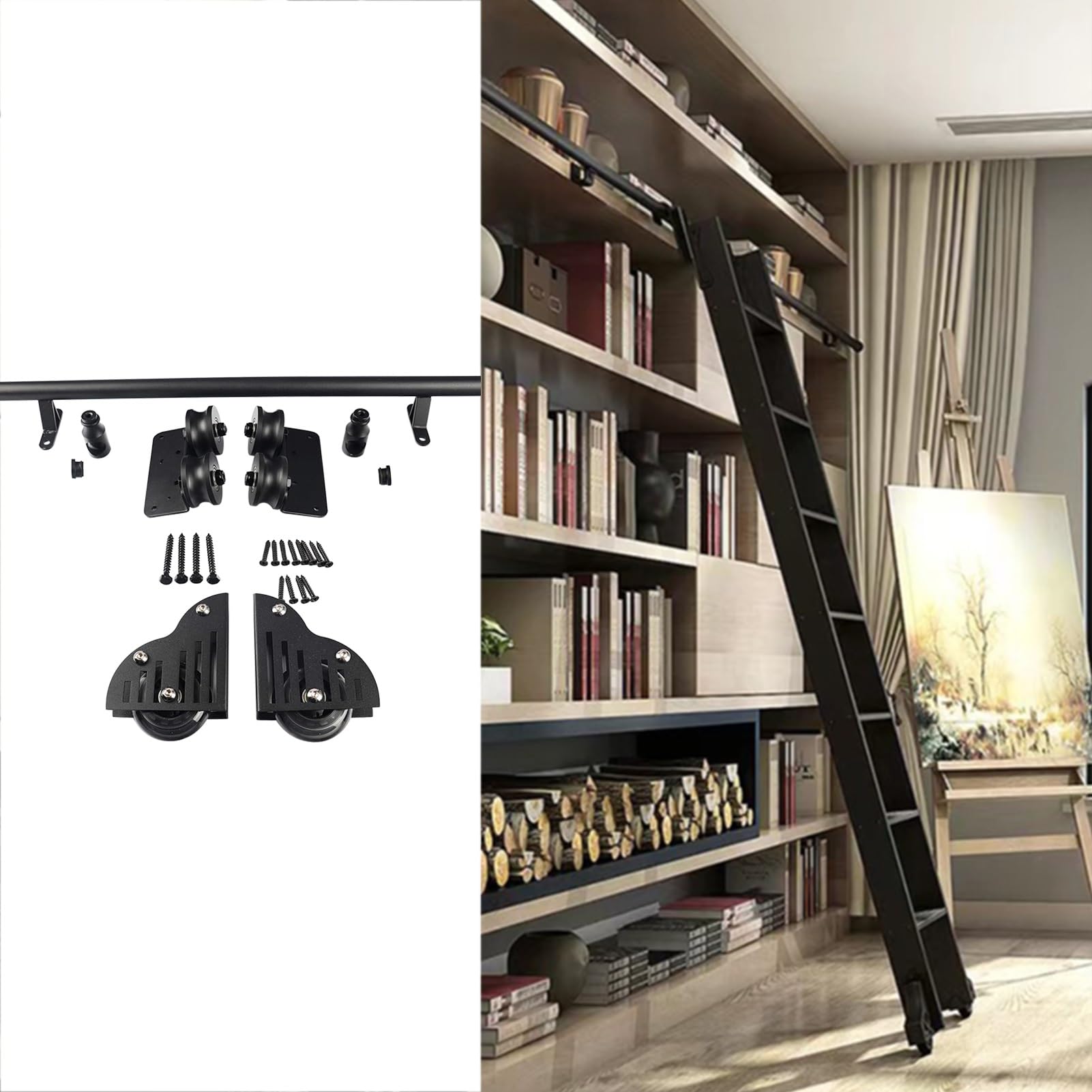Black Metal Library Ladder :8' Vertical Rails For Rockler Vintage