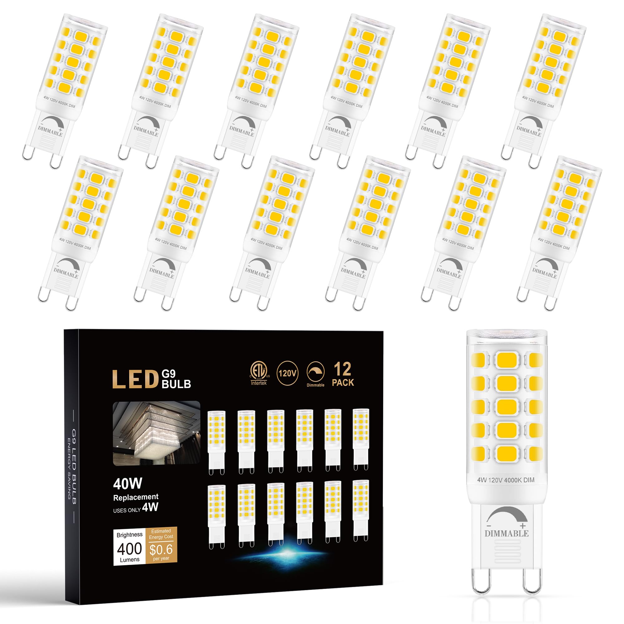 Sailstar G9 LED Bulb Dimmable 4000K Natural Daylight 12 Pack, T4 G9 4W ...