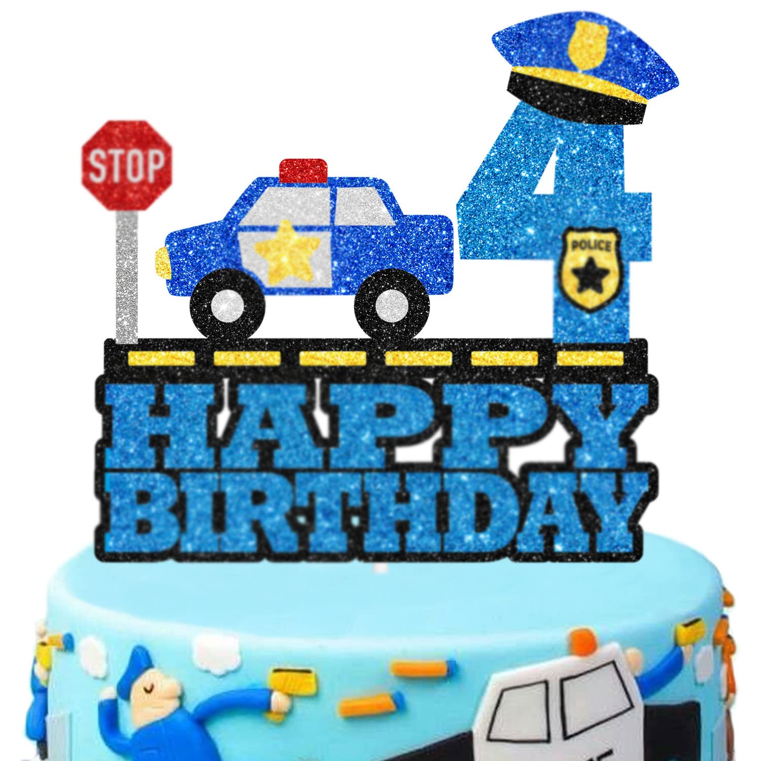 4th Police birthday Cake Topper - Boy or Girl Police Officer Party ...