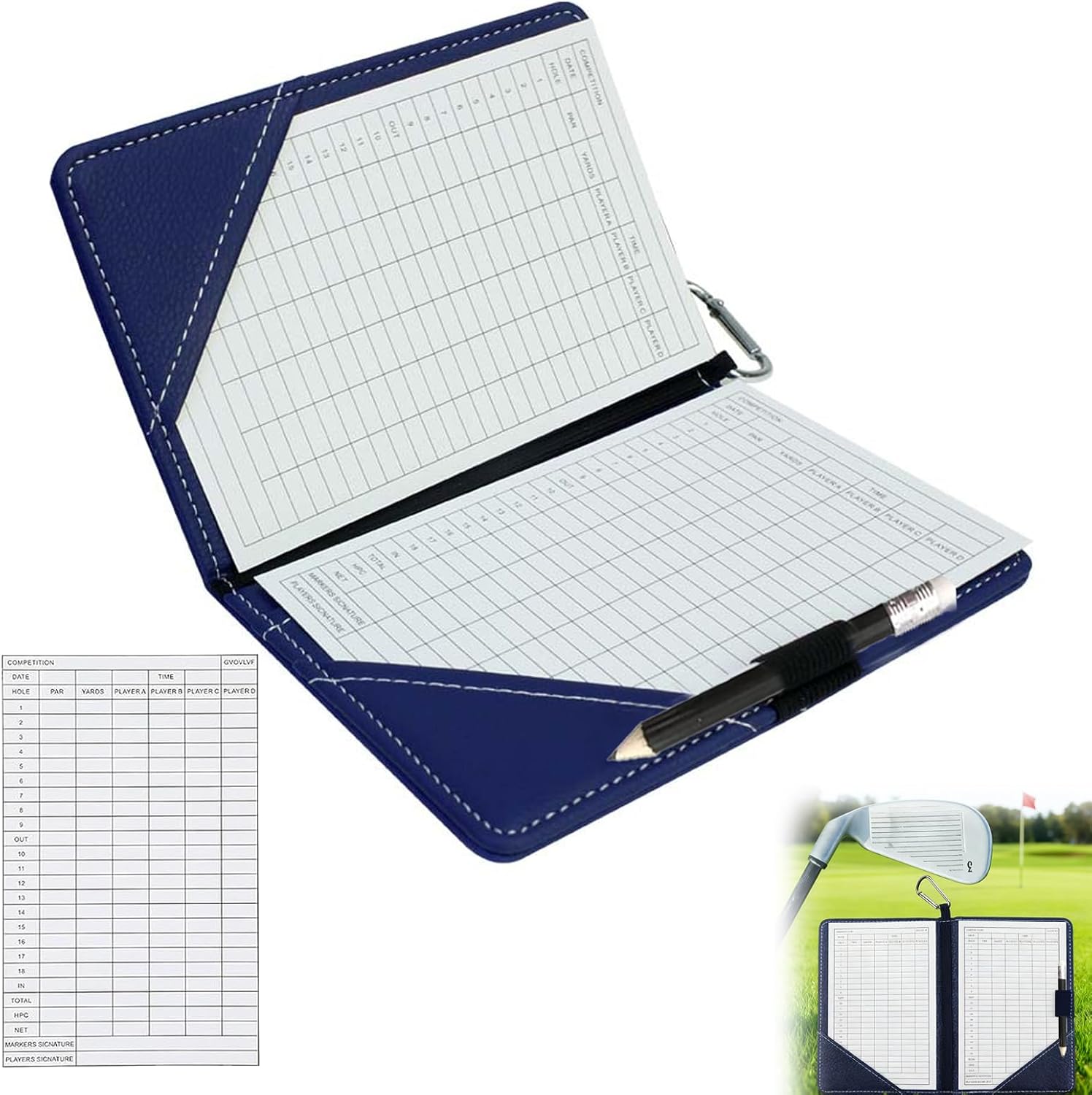 YEVON Golf Scorecard Holder Set– PU Leather Waterproof Notebook with ...