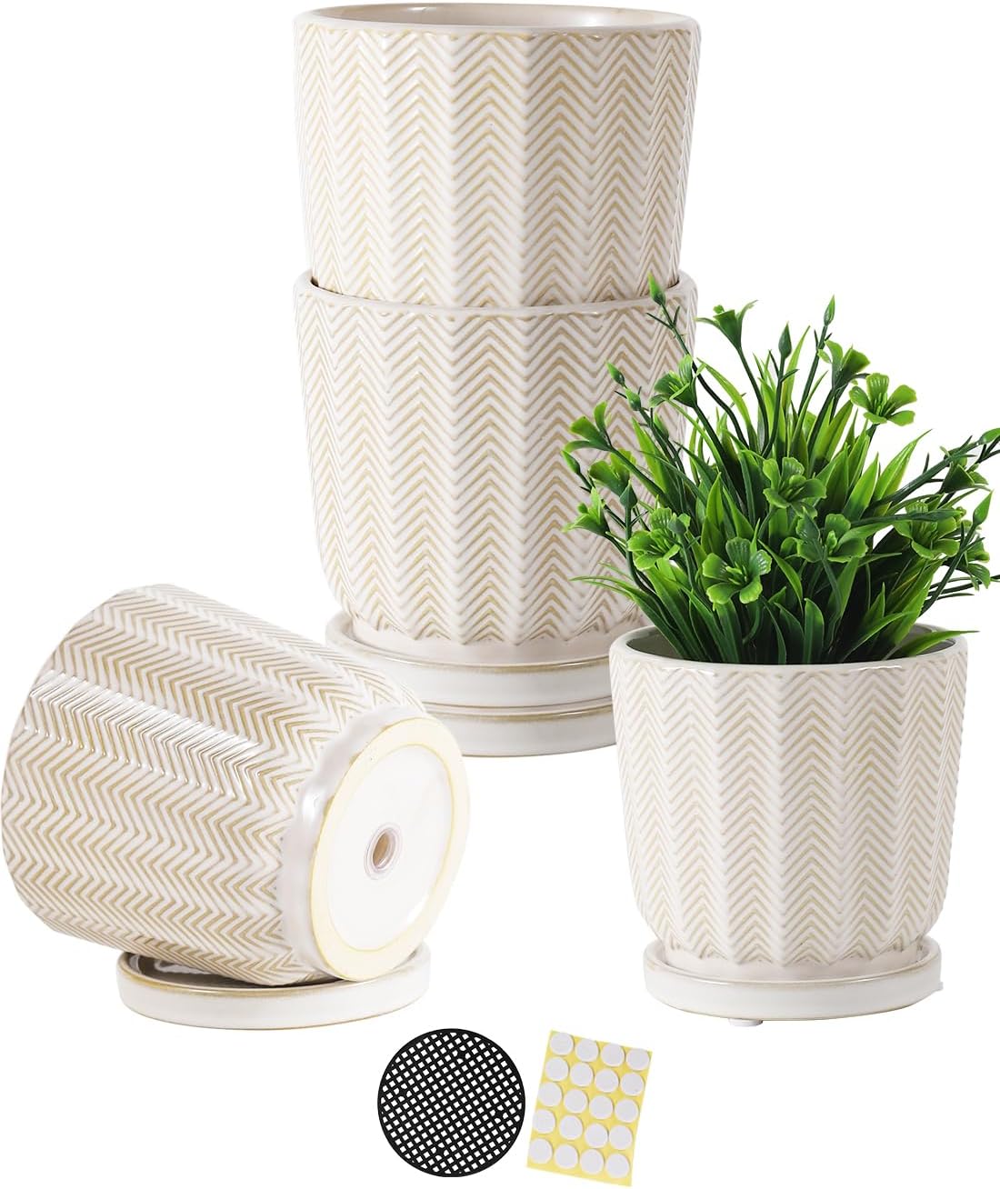 Amazon.com : OMAYKEY 4.5 Inch Plant Pots with Saucer, Ceramic White ...