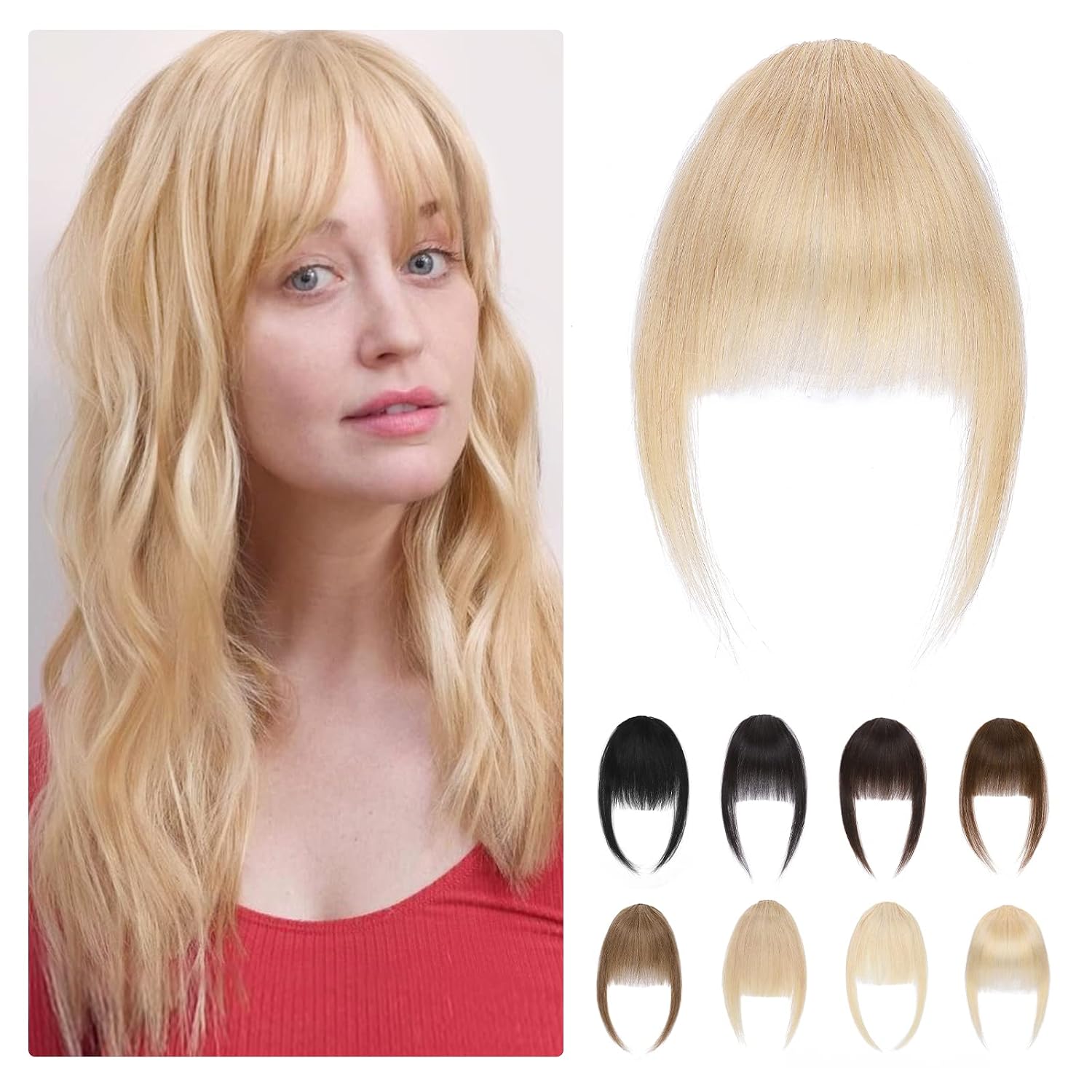 Amazon.com : SLEEKALON Natural Blonde Clip in Bangs Human Hair Wispy ...
