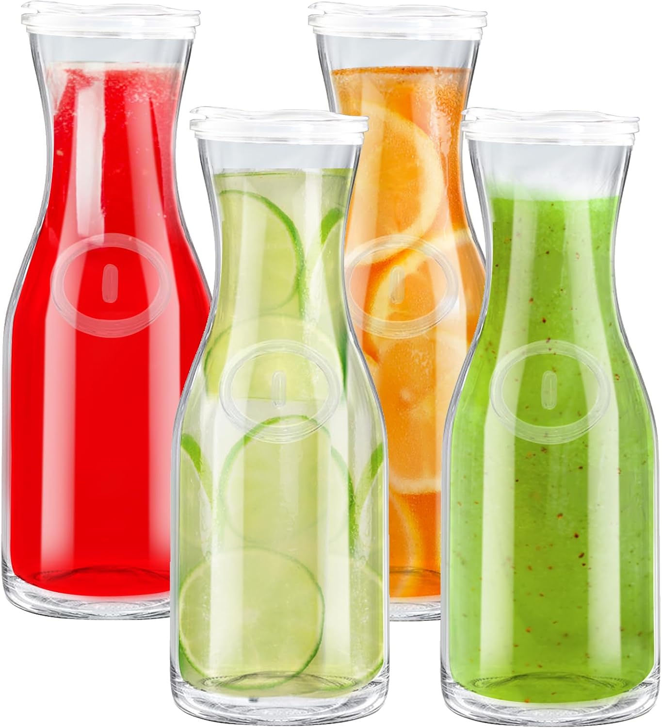 Amazon.com: Set of 4 Glass Carafe Pitchers with Lid 34 oz Beverage ...