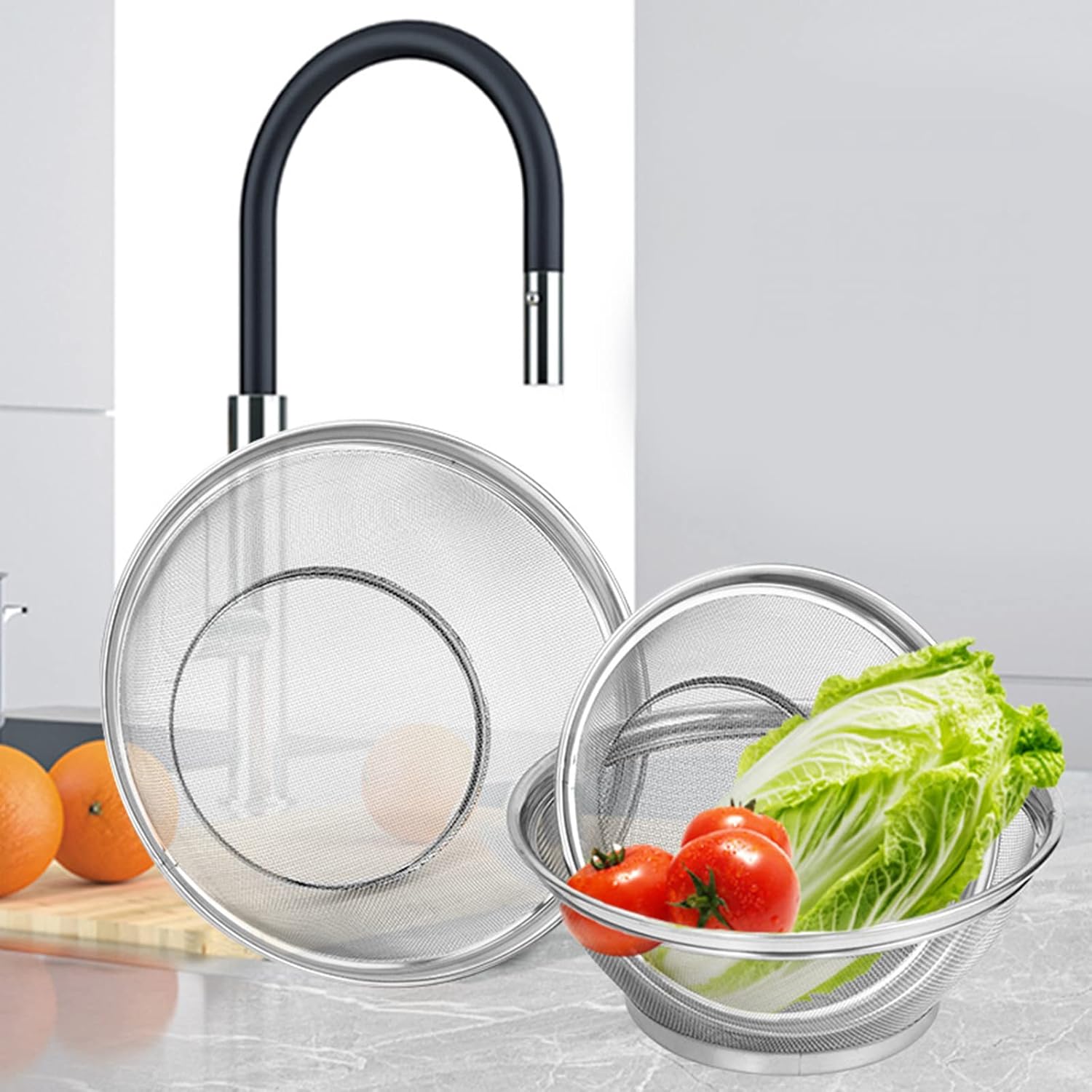 AOFUXTI Stainless Steel Collander Strainer – 3 Piece Micro-Perforated ...