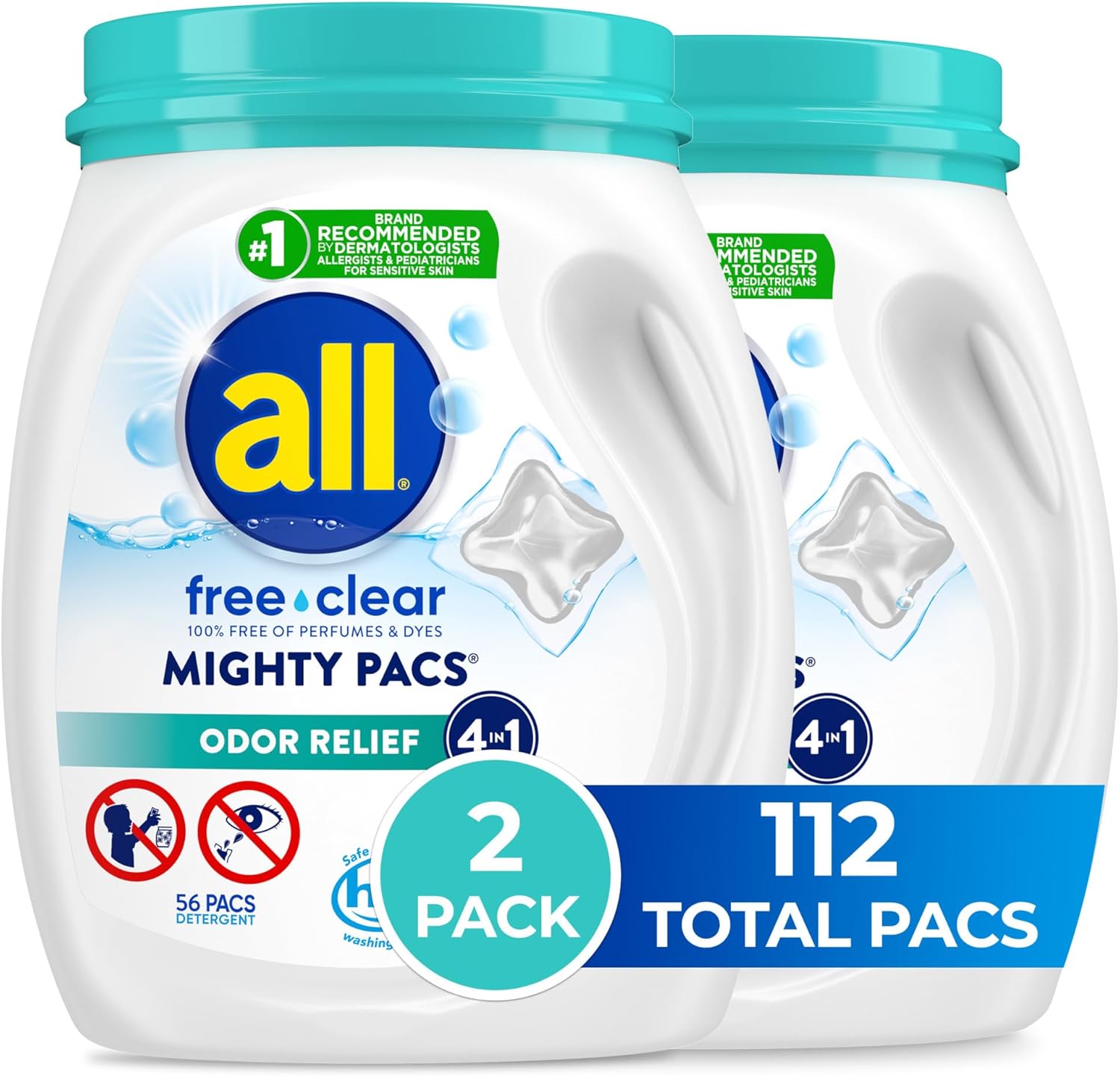 Amazon.com: All Mighty Pacs Laundry Detergent, Free Clear Odor Relief ...