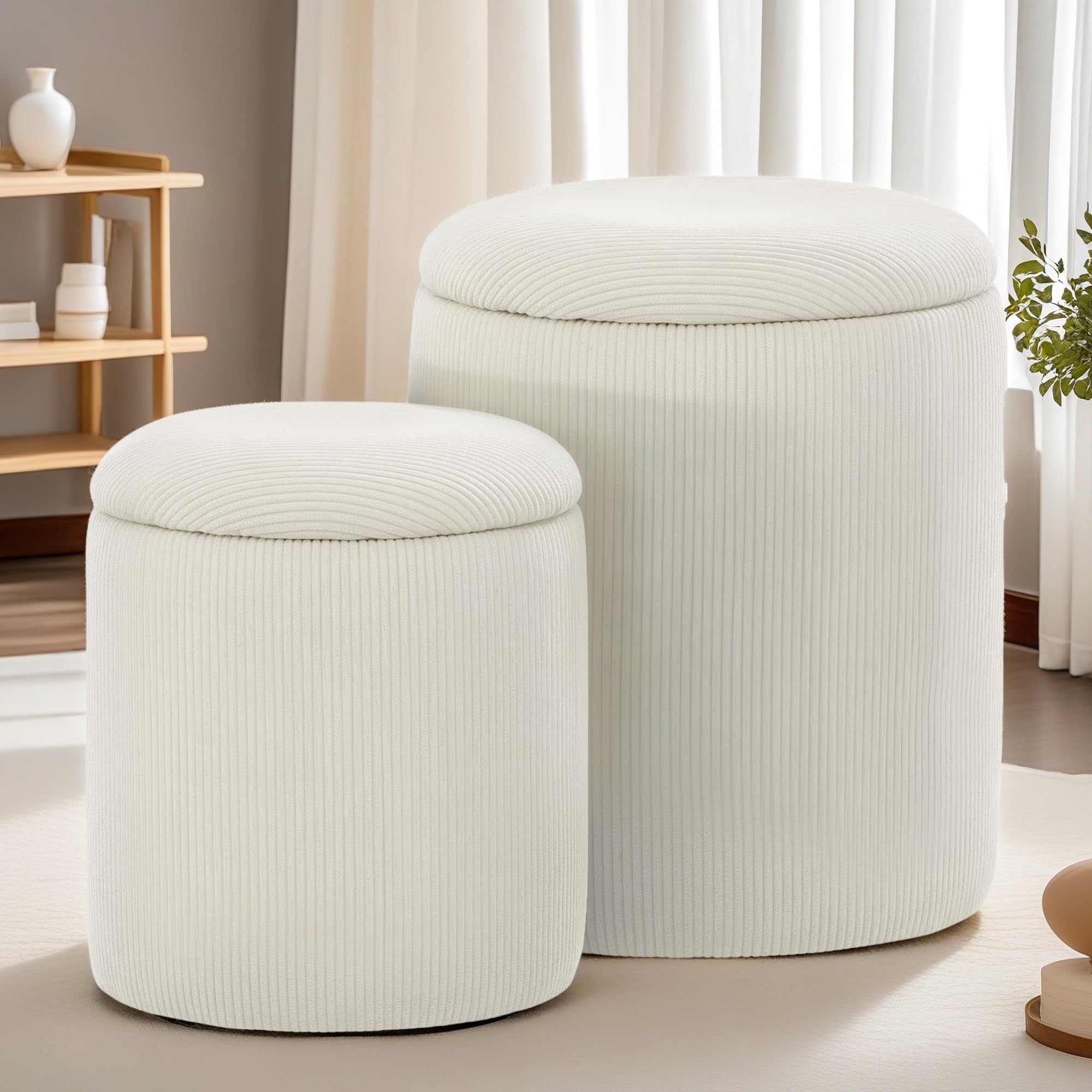 Amazon.com: YSICK Round Ottoman with Storage, Set of 2, Small Ottoman ...