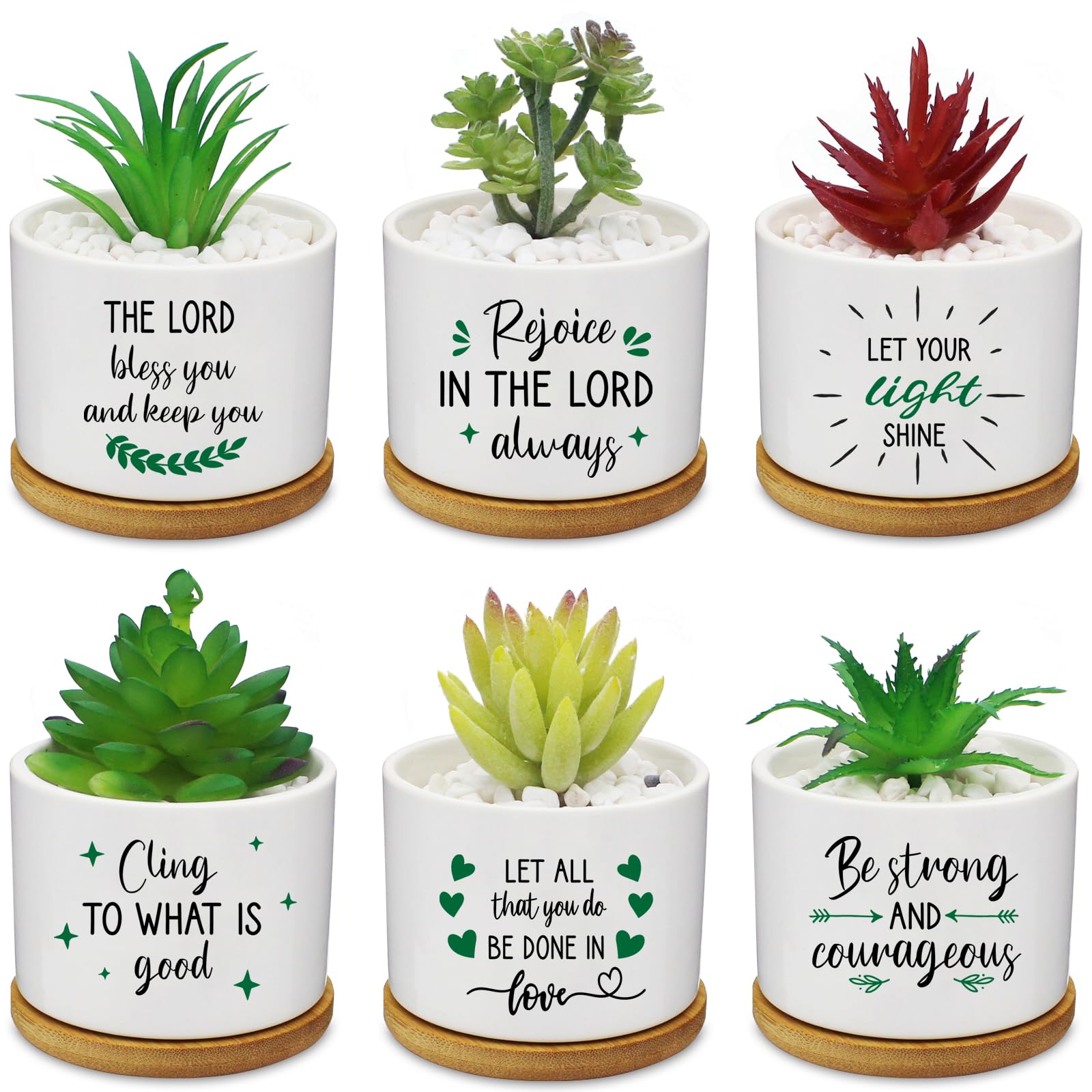 Amazon.com : Rojuna 6 Pcs Bible Verse Succulent Pots with Bamboo Tray ...