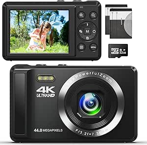 Amazon | デジタルカメラ コンデジ 軽量 小型 ポケットカメラ 携帯便利 4K 6400万画素 AFオートフォーカス 笑顔検出 16Xデジタルズーム 2.4インチ IPSスクリーン ...