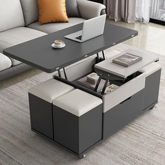 Amazon.com: Guyii Lift Top Coffee Table with 4 Storage Stools ...