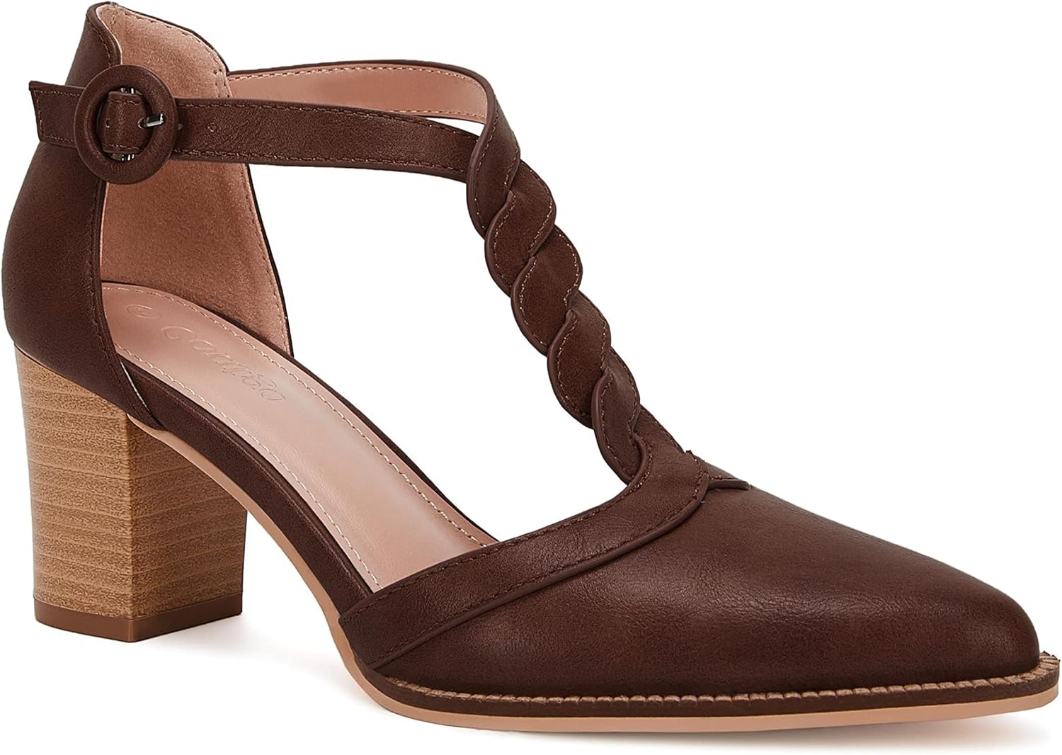 Womens Block Chunky Heels T Strap Dress Shoes Closed Toe Braided ...