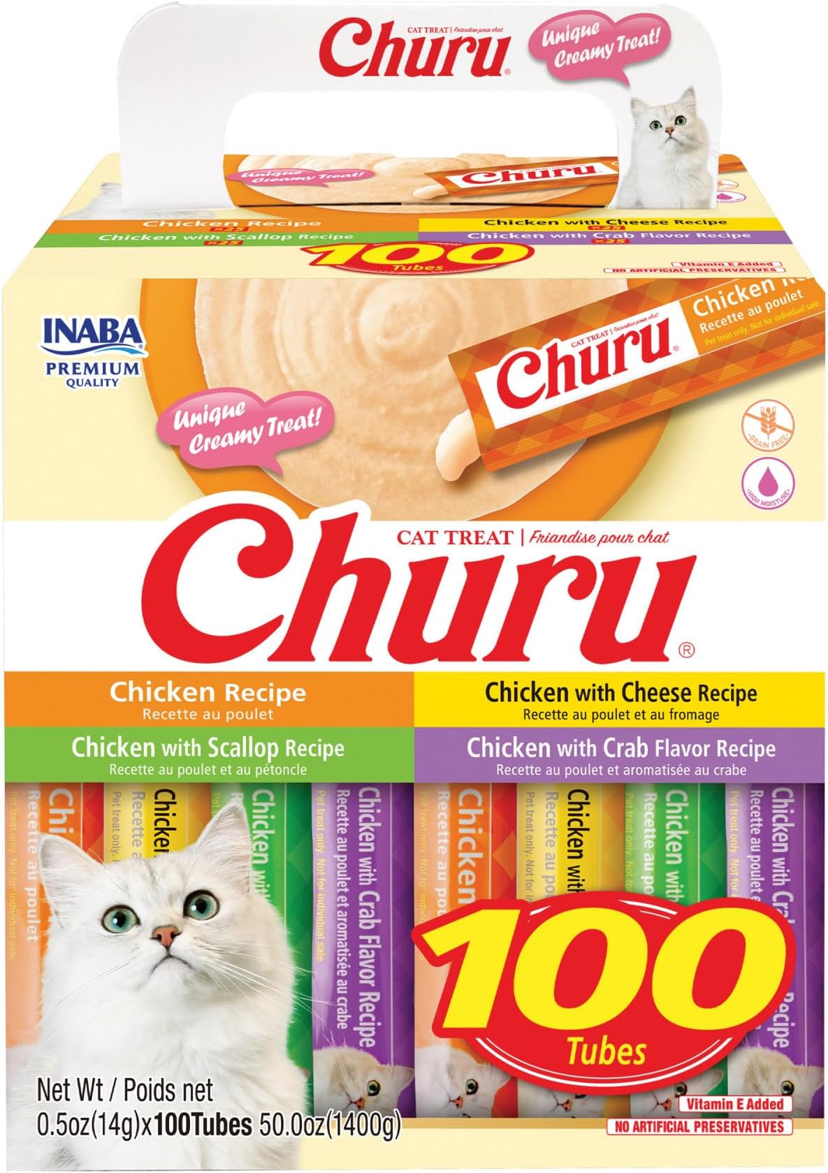 INABA Churu Cat Treats, Lickable, Squeezable Creamy Purée with Vitamin ...
